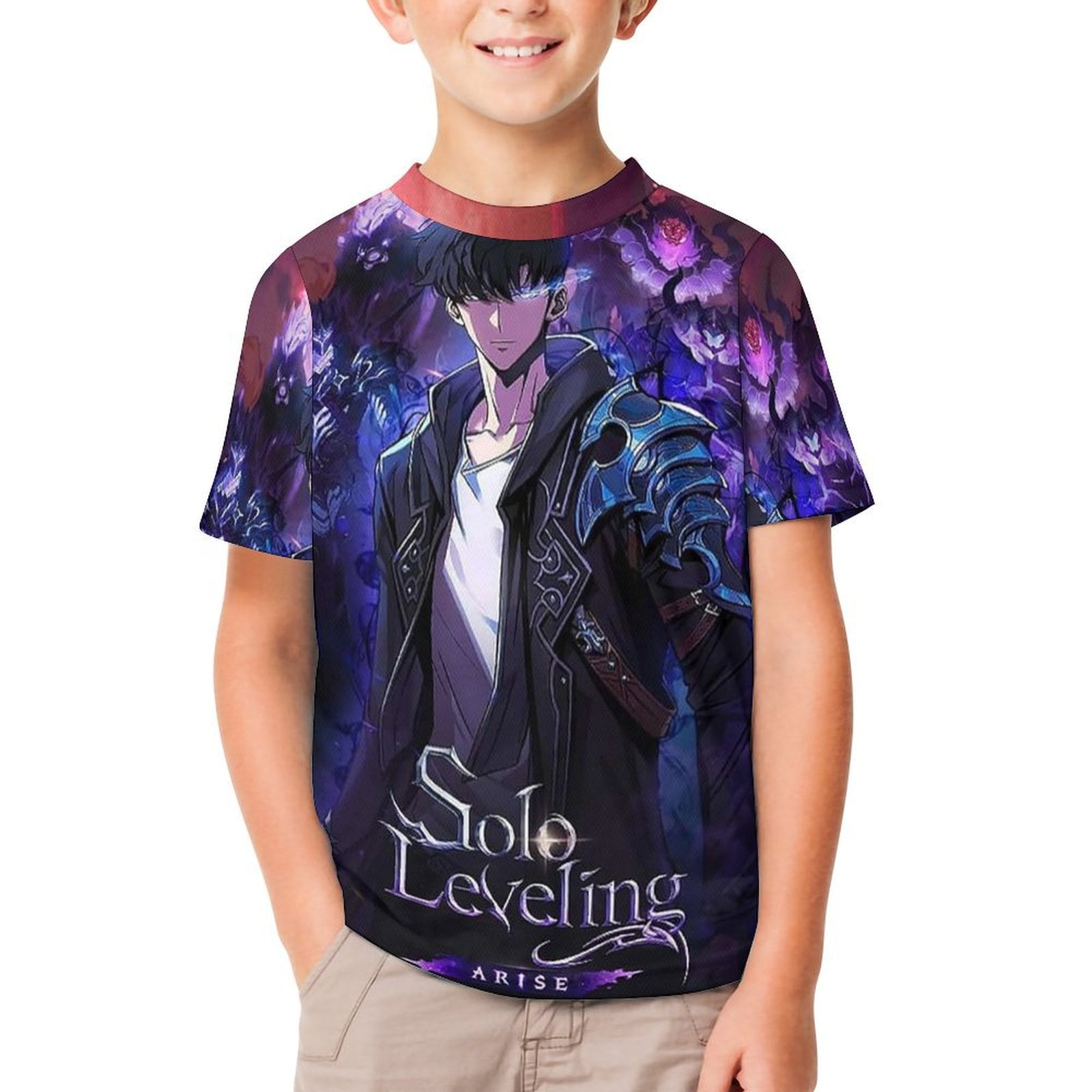 Jin Woo Solo Leveling Teenage T-shirt Graphic Short Sleeve Shirts Top ...