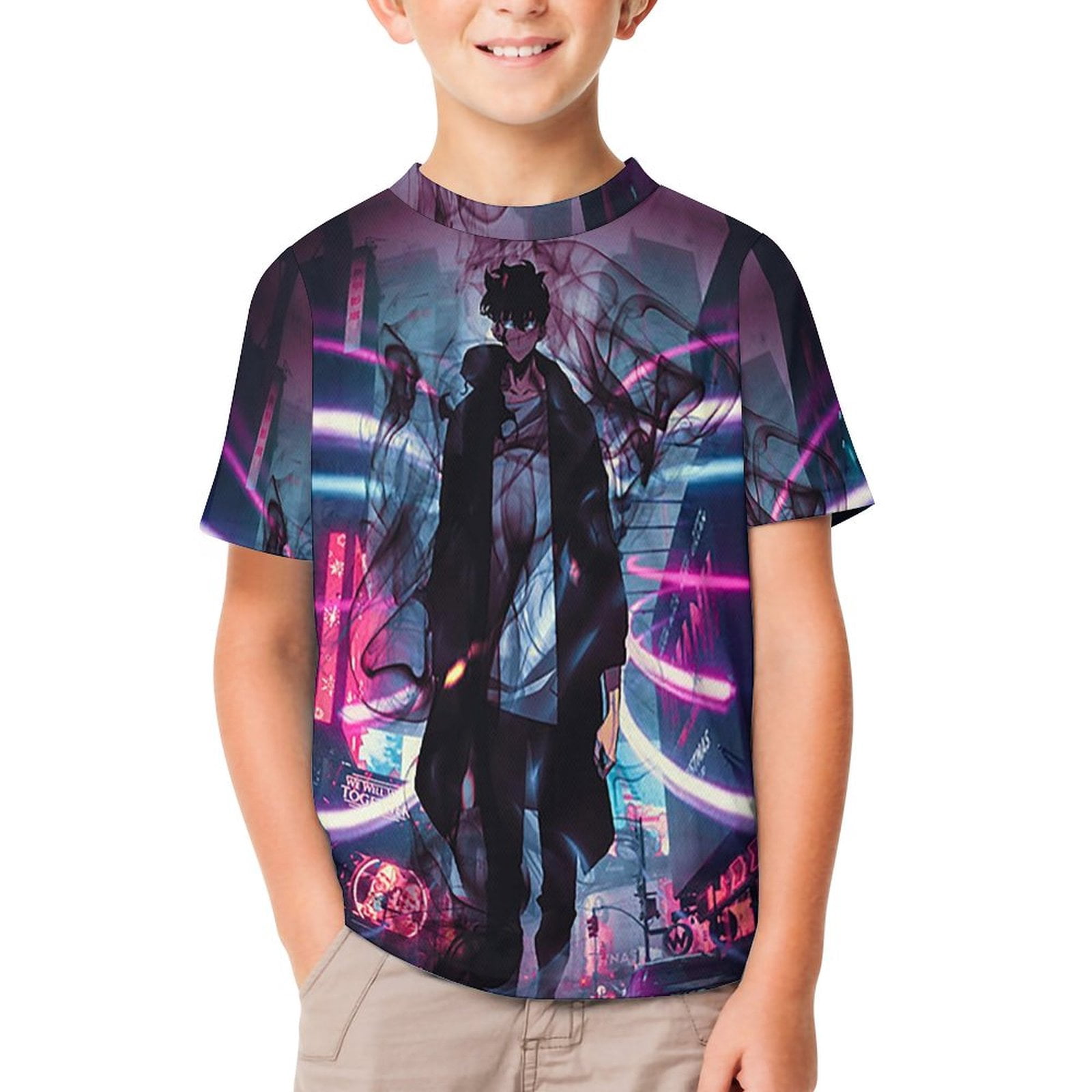 Jin Woo Solo Leveling Teenage T-shirt Graphic Short Sleeve Shirts Top ...
