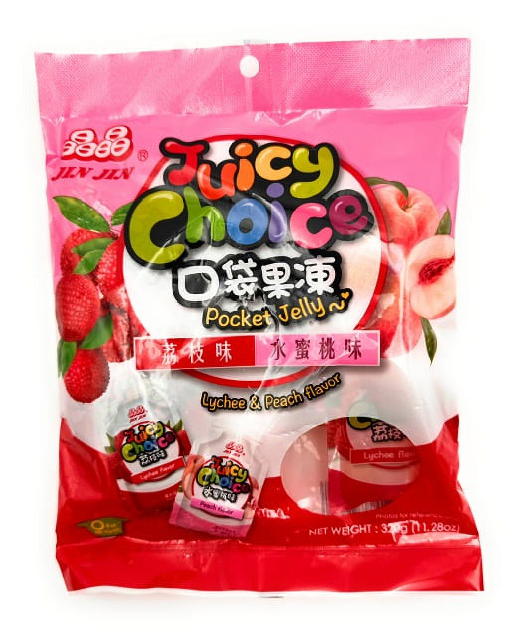 JinJin Juicy Choice Pocket Jelly Lychee & Peach Flavor 11.28oz (3 pack ...
