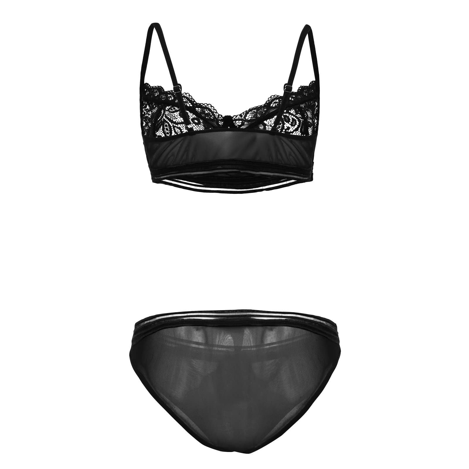 Jinyiqing Sexy Lingerie Set For Women Floral Lace Sheer Bra And Pants 2 Piece Sexy High Waist