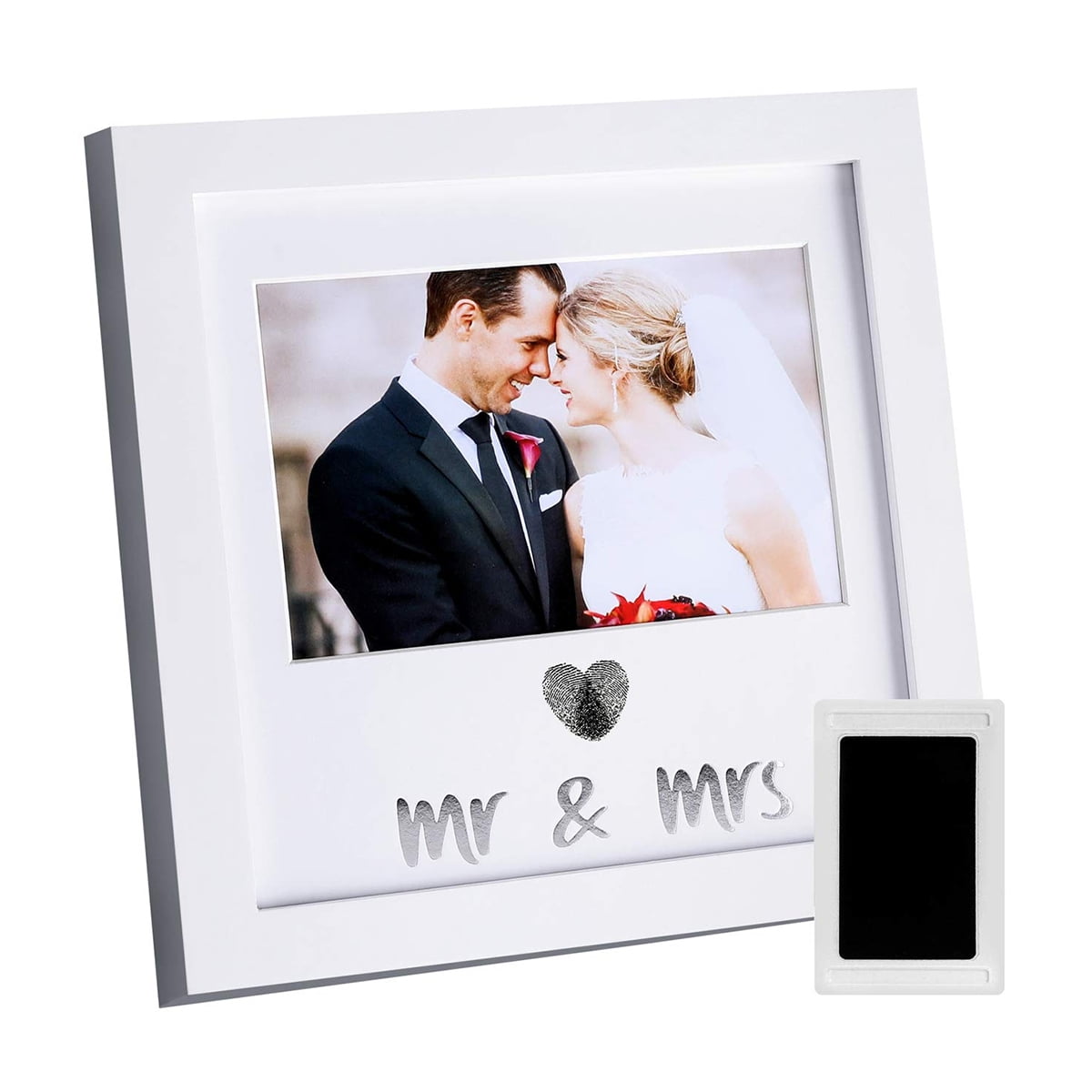 Heart Thumbprint Frame & Ink Kit, Wedding Engagement Gift (White Frame ...