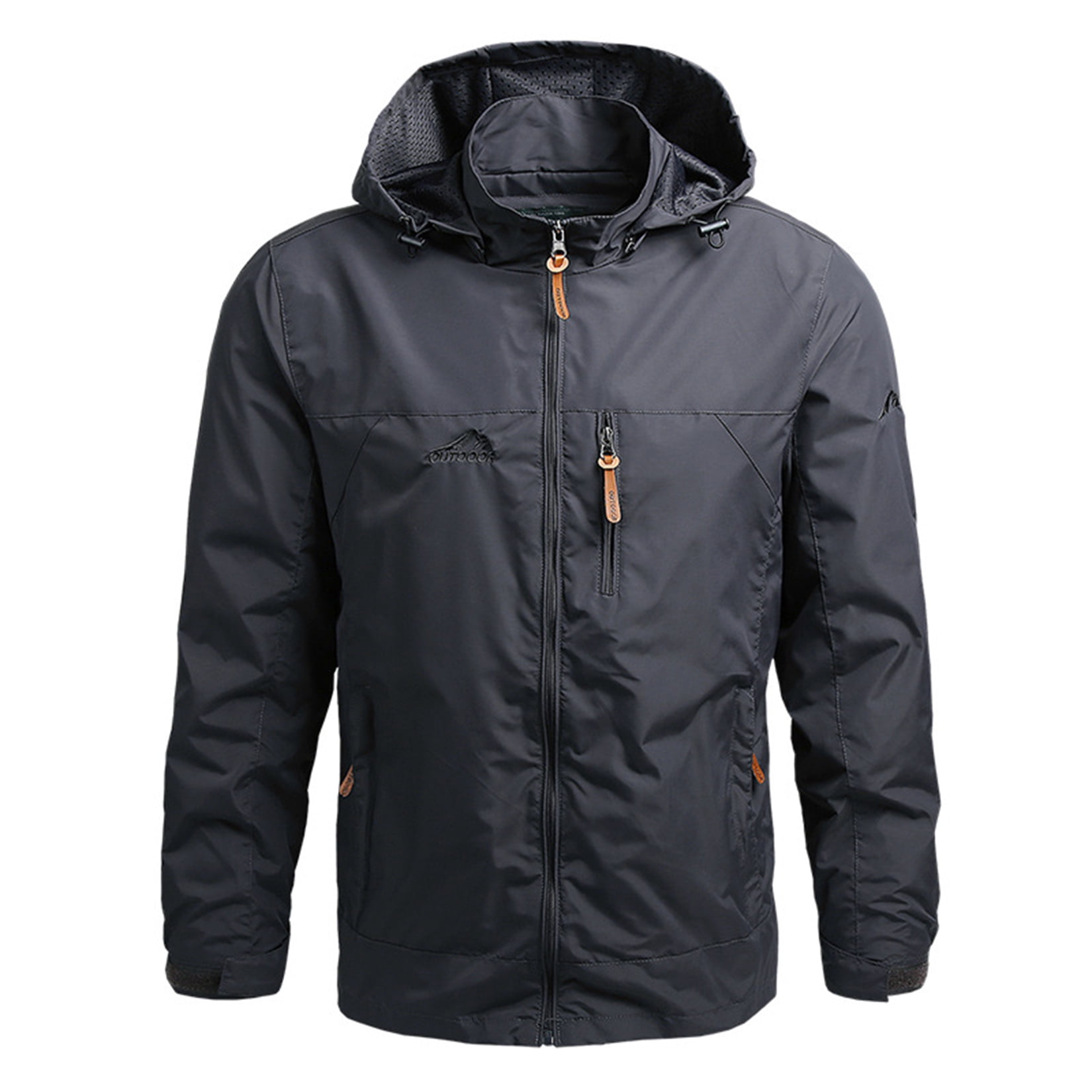 Jinda Men's Hooded Rain Jacket Run Raincoat Lightweight Zip Up Hiking ...