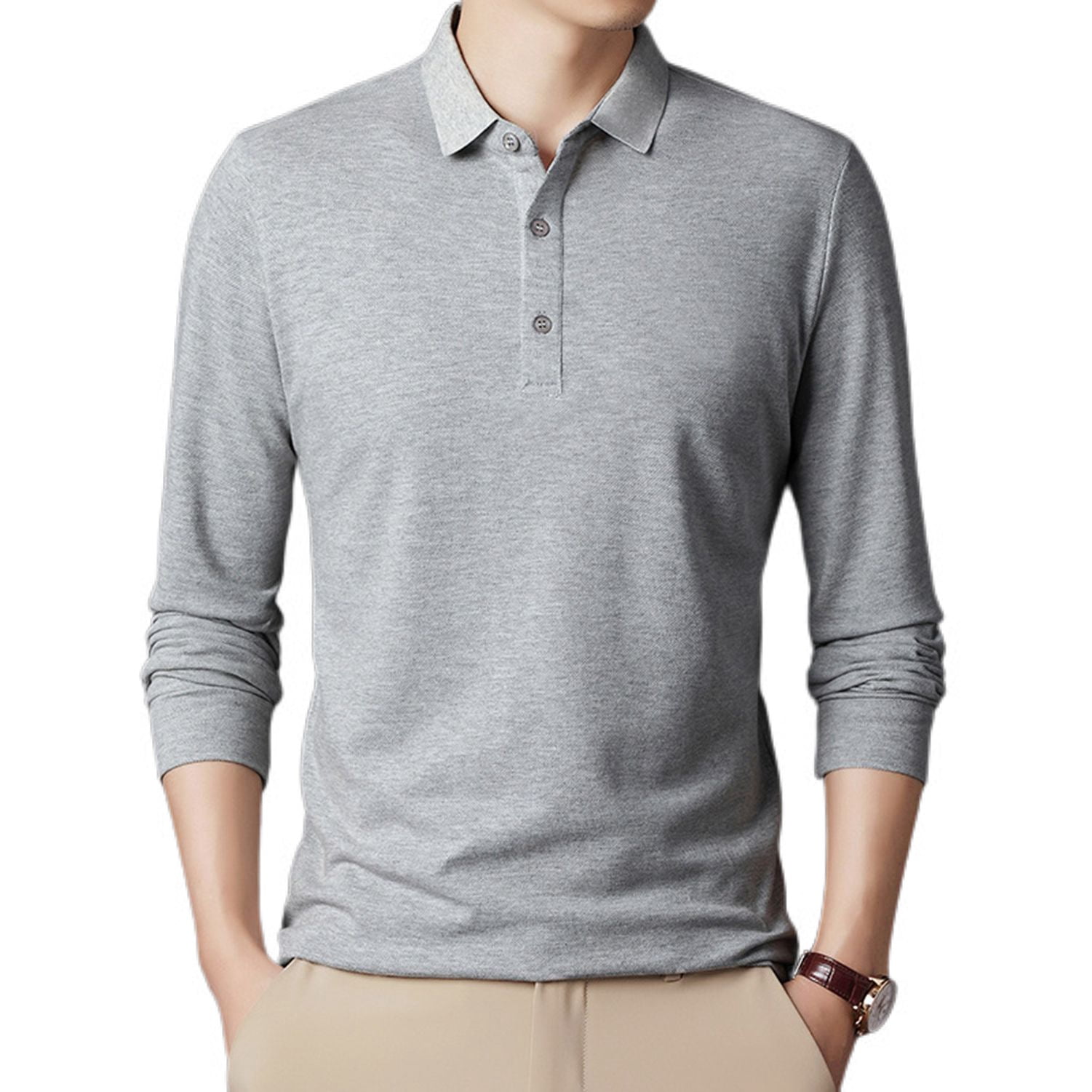 SWSMCLT Men's Button Top Fitted Work Pull On Light Business Long Sleeve ...