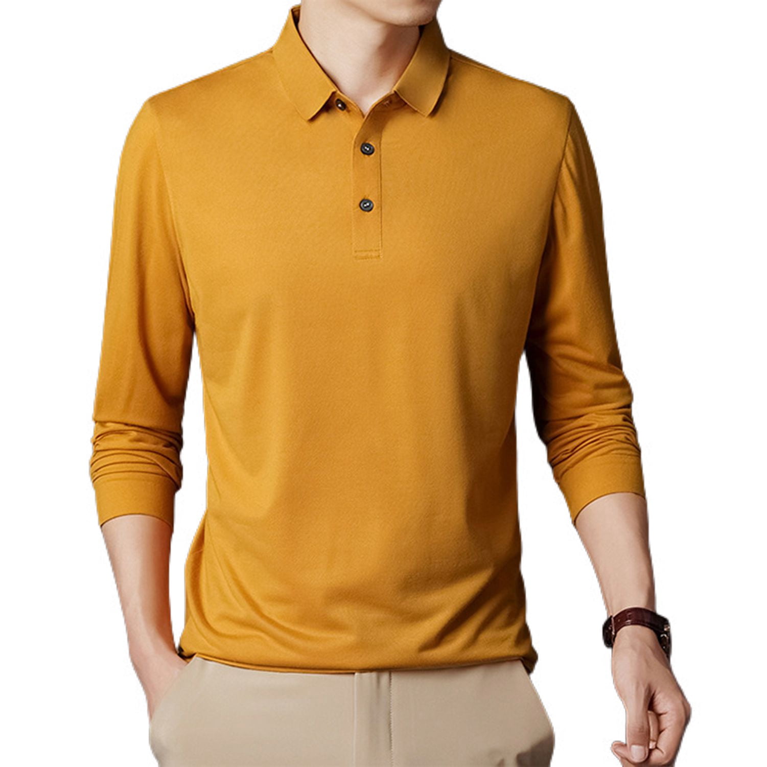 SWSMCLT Men's Button Top Fitted Work Pull On Light Business Long Sleeve ...