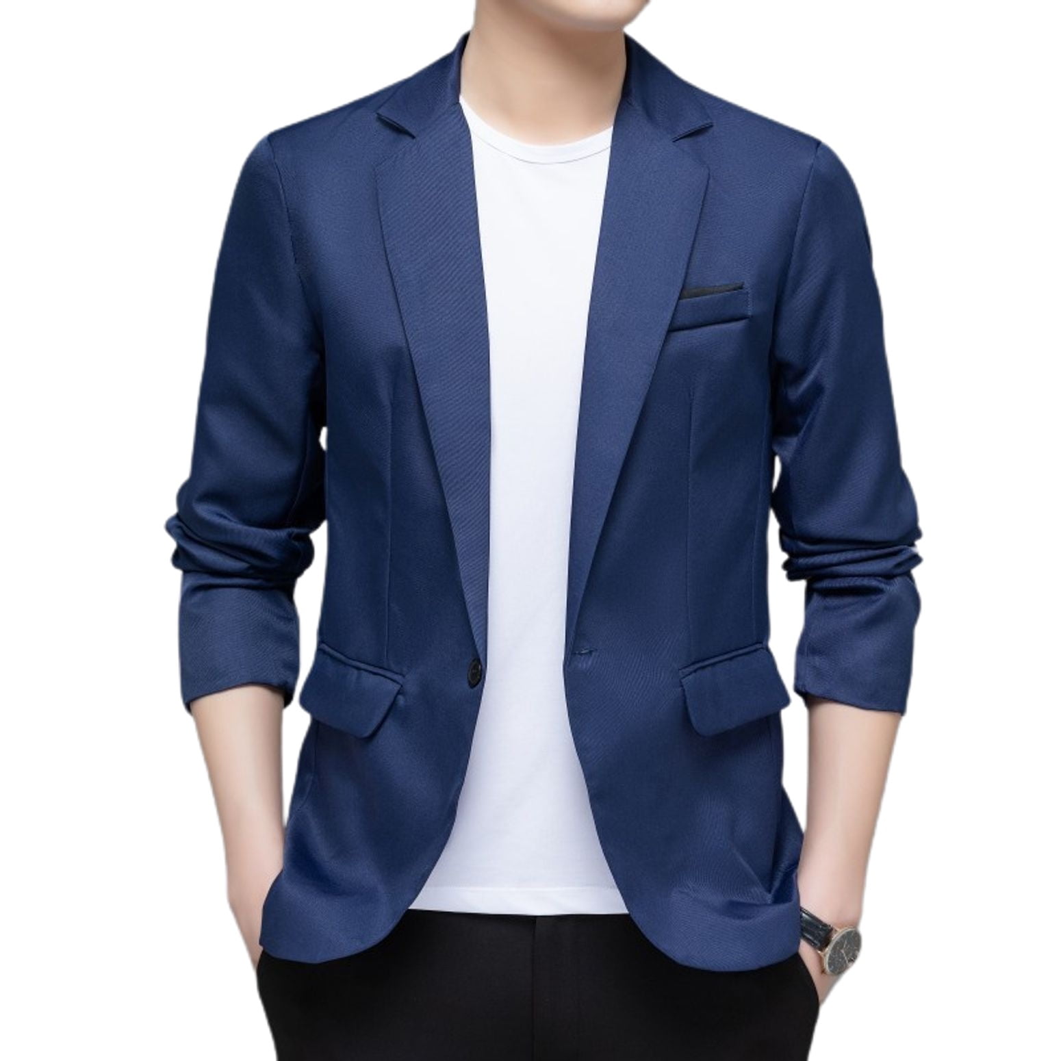 SWSMCLT Men's Soft Blazer Suit Work Pocket Fitted Outerwear Long Sleeve ...