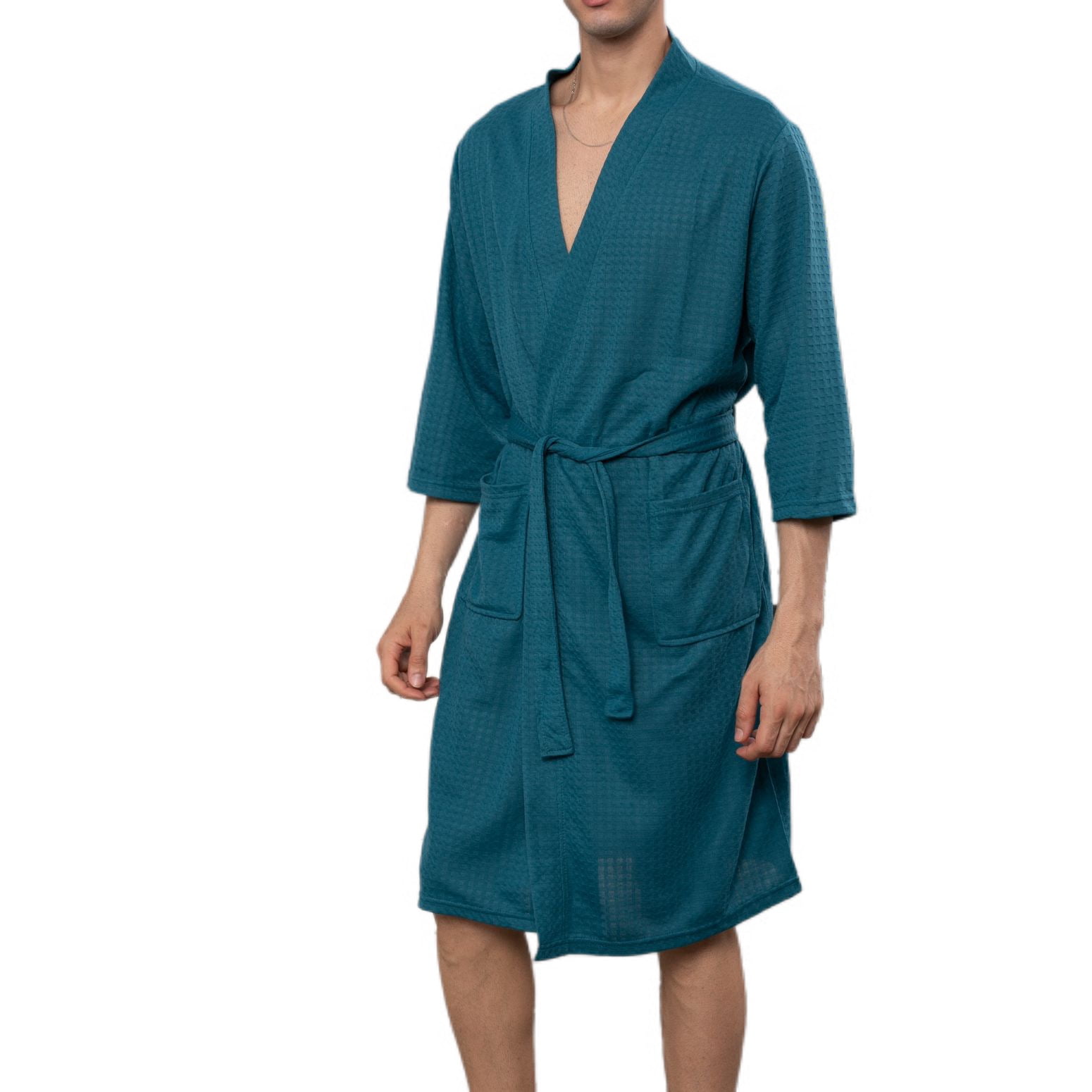 SWSMCLT Men's Waffle Bath Robe Spa Robes Soft 3/4 Sleeve Belted ...
