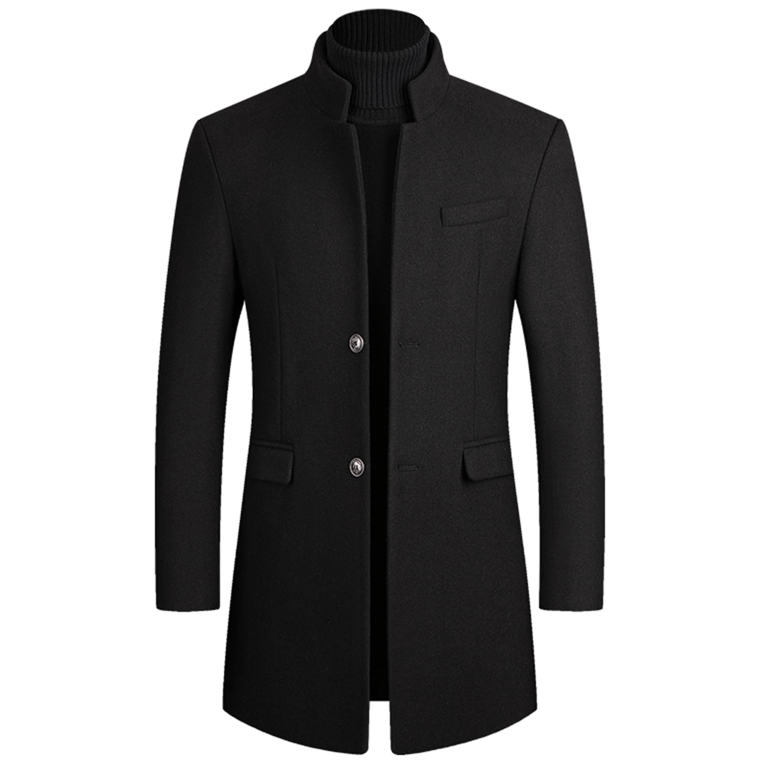 SWSMCLT Men's Wool Blend Pea Coat Quilted Lined Long Trench Coat Single ...