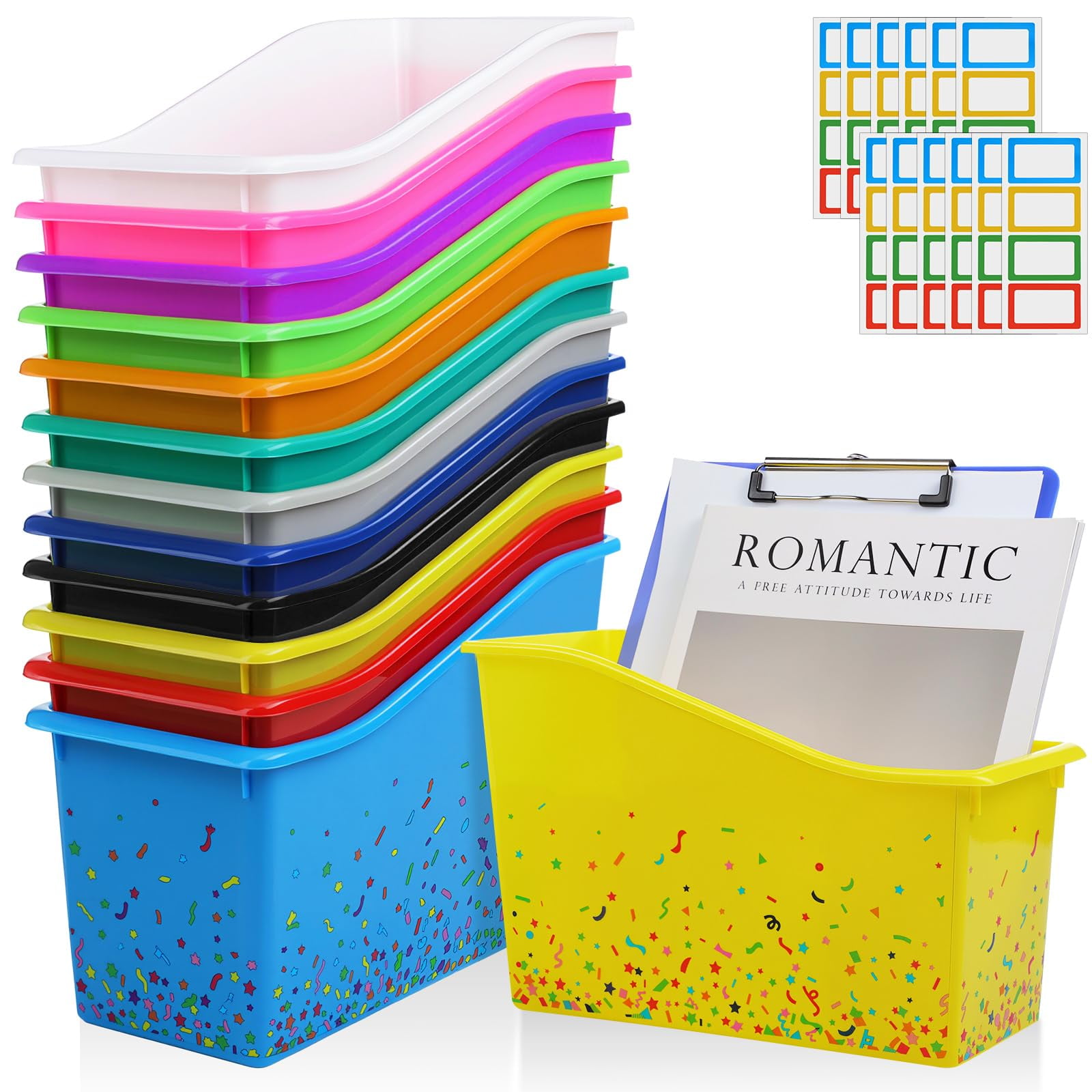 Jinei 24 Pack Book Bins for Classroom Bulk Book and Binder Holders with ...