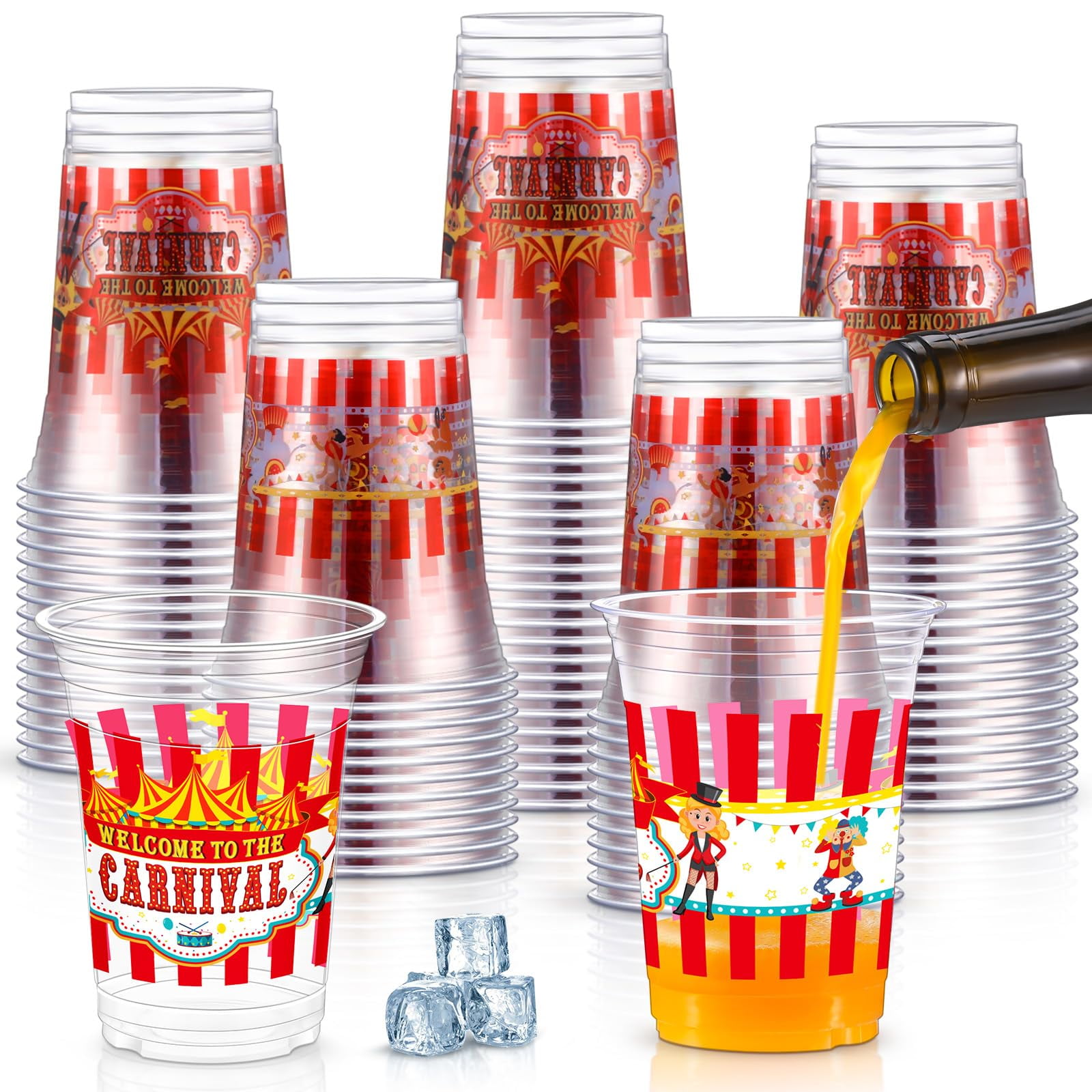 Jinei 60 Pcs Circus Party Supplies - 16 oz Plastic Cups for Carnival ...