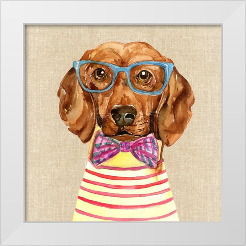 Jing, Jin 20x20 White Modern Wood Framed Museum Art Print Titled - Dachshund With Fashion ...