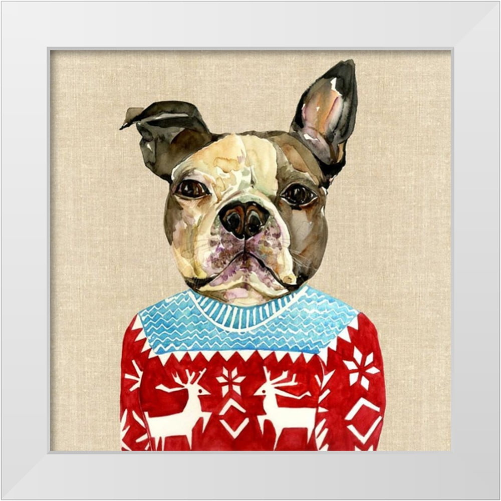 Jing, Jin 20x20 White Modern Wood Framed Museum Art Print Titled - French Bulldog in a Red ...