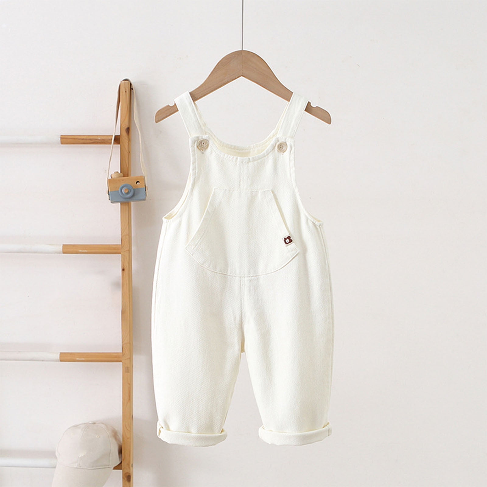 JingChang Childrens Solid Color Denim Overalls Kids Sleeveless Wide Leg ...