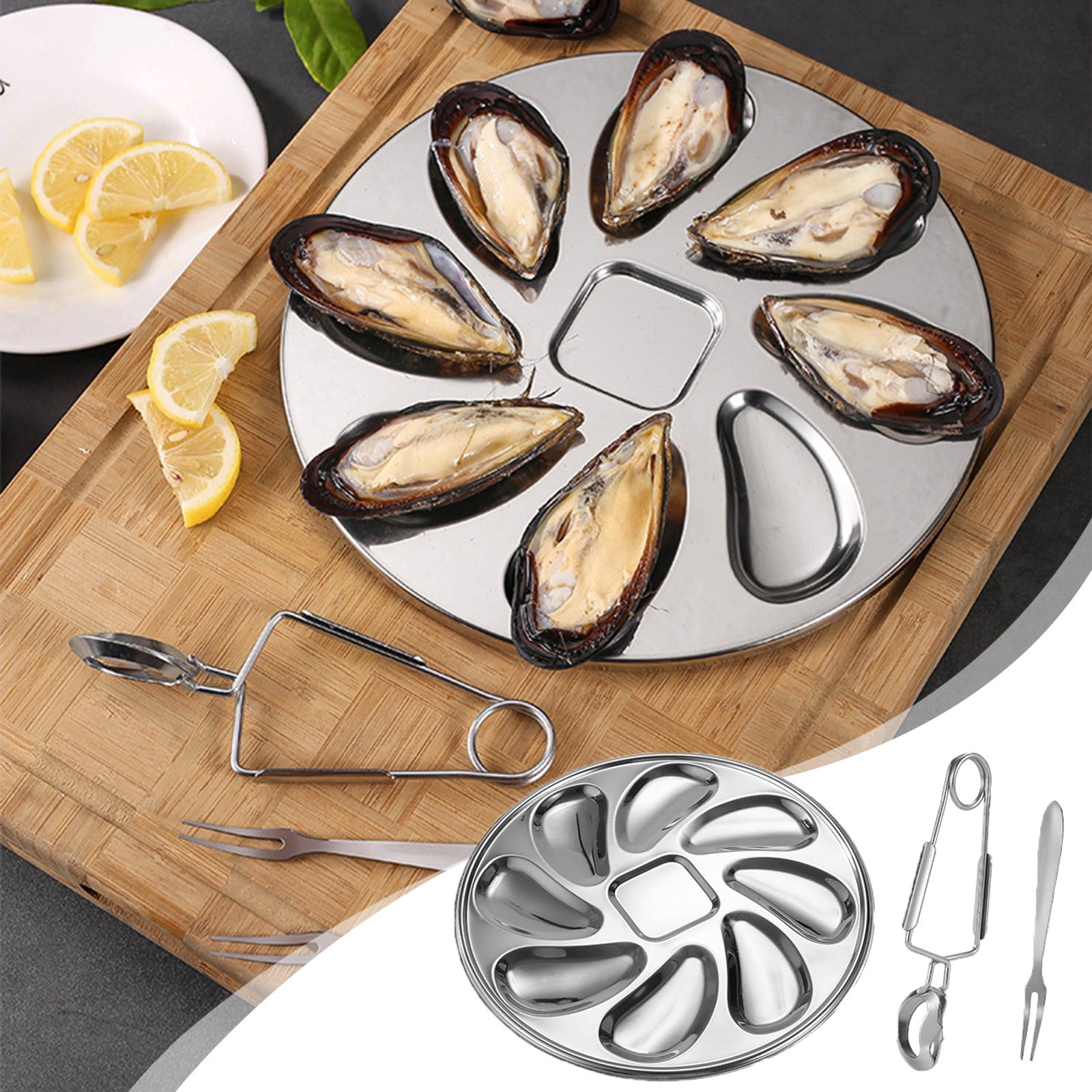 JingChun 1 Pack Oyster Plate, Stainless Steel Oyster Pan Oyster Serving ...