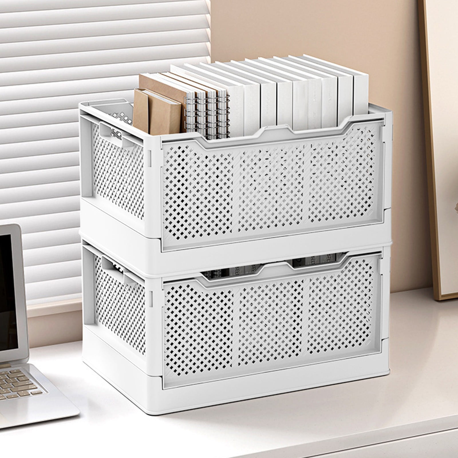 JingChun 1-Pack Small Foldable Storage Bins for Desk Organization ...