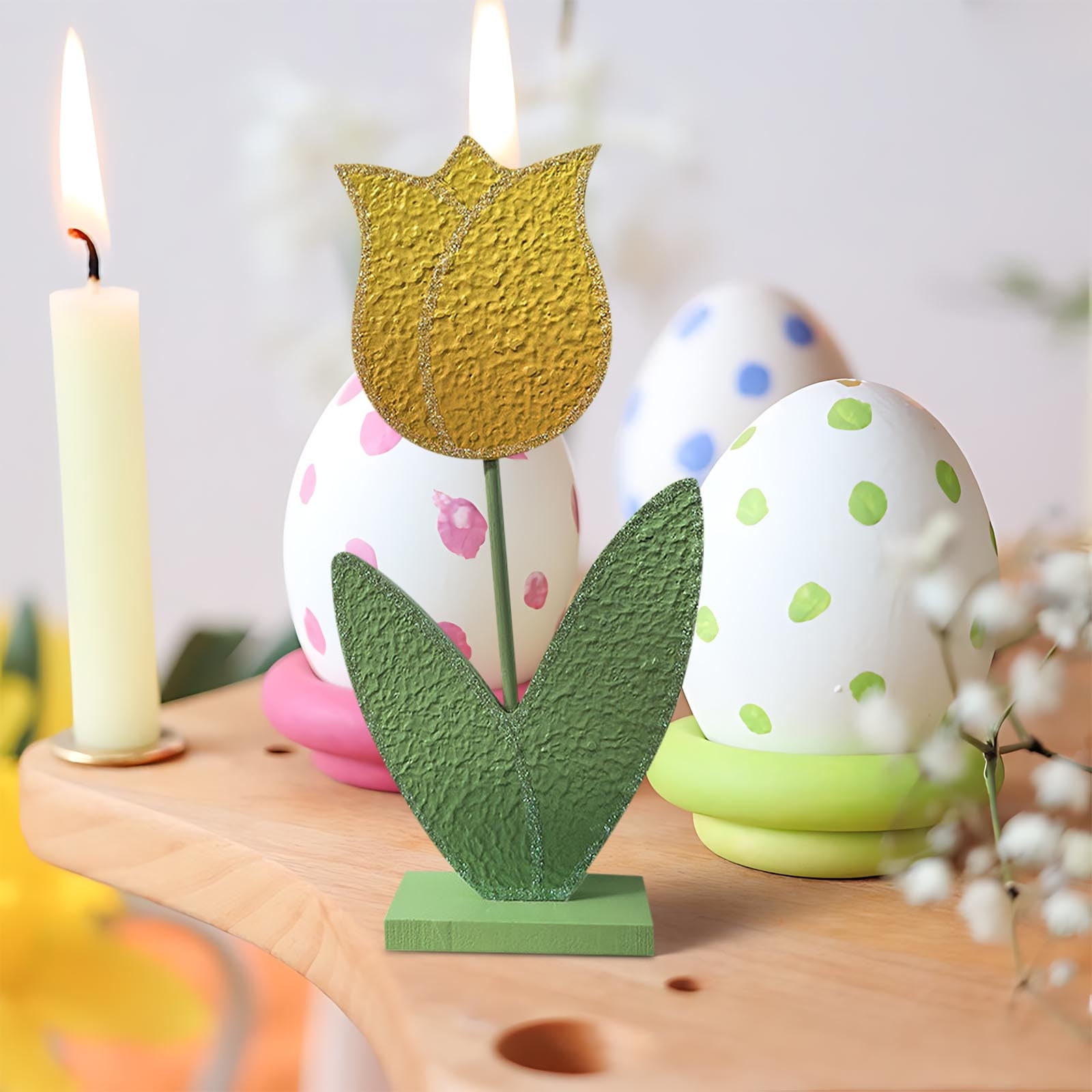 JingChun 1Pc Spring Standing Tulip Block Set Wooden Tulip Decorations ...