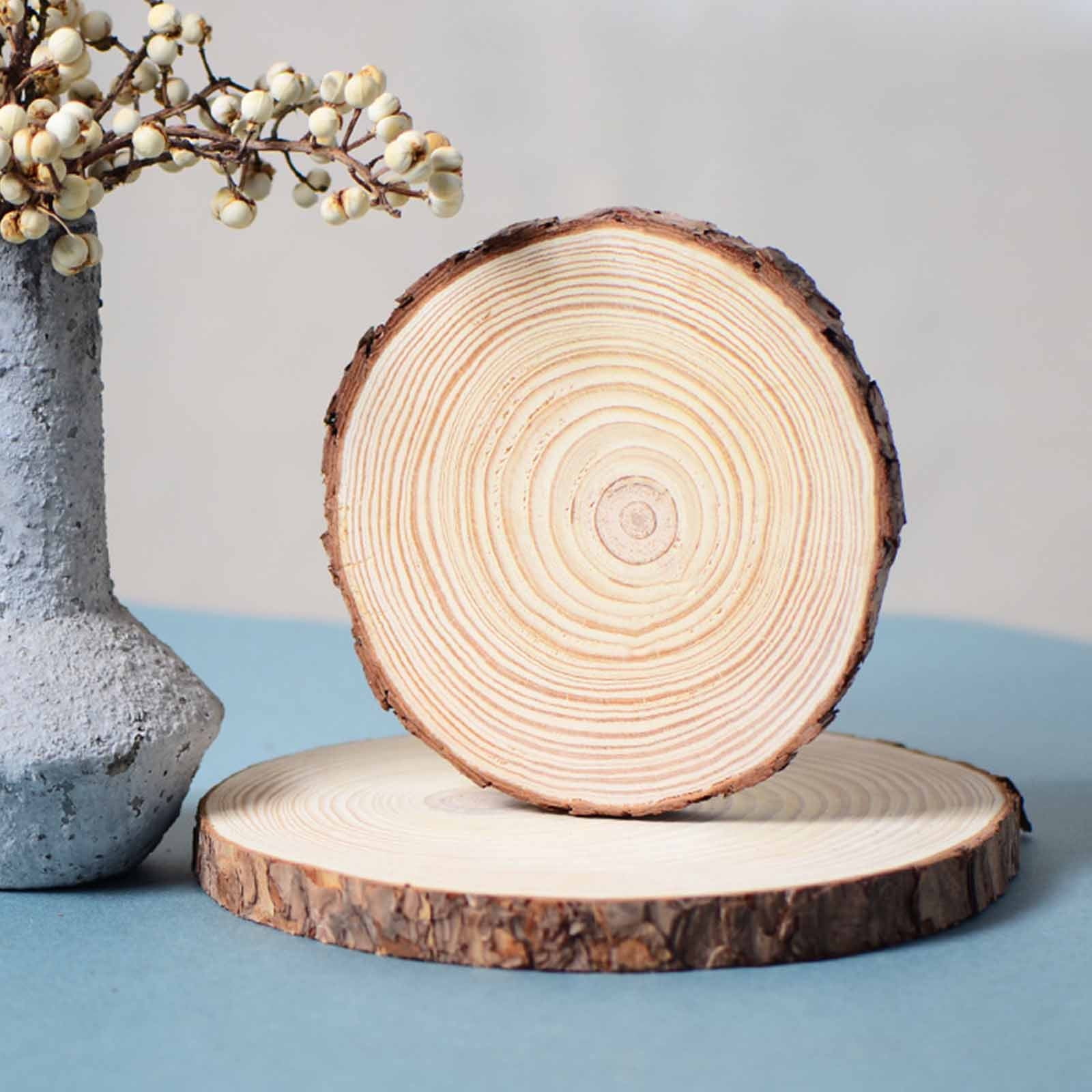 JingChun 1Pc Wood Slices 4.33 inch Unfinished Natural with Tree Barks ...