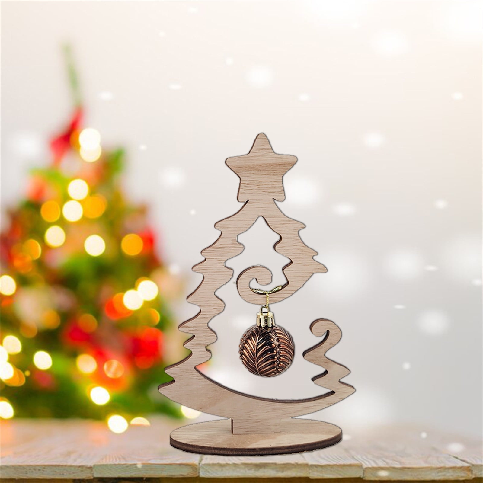JingChun 1Pc Wooden Christmas Tree Tabletop Decor Rustic Wood Christmas ...