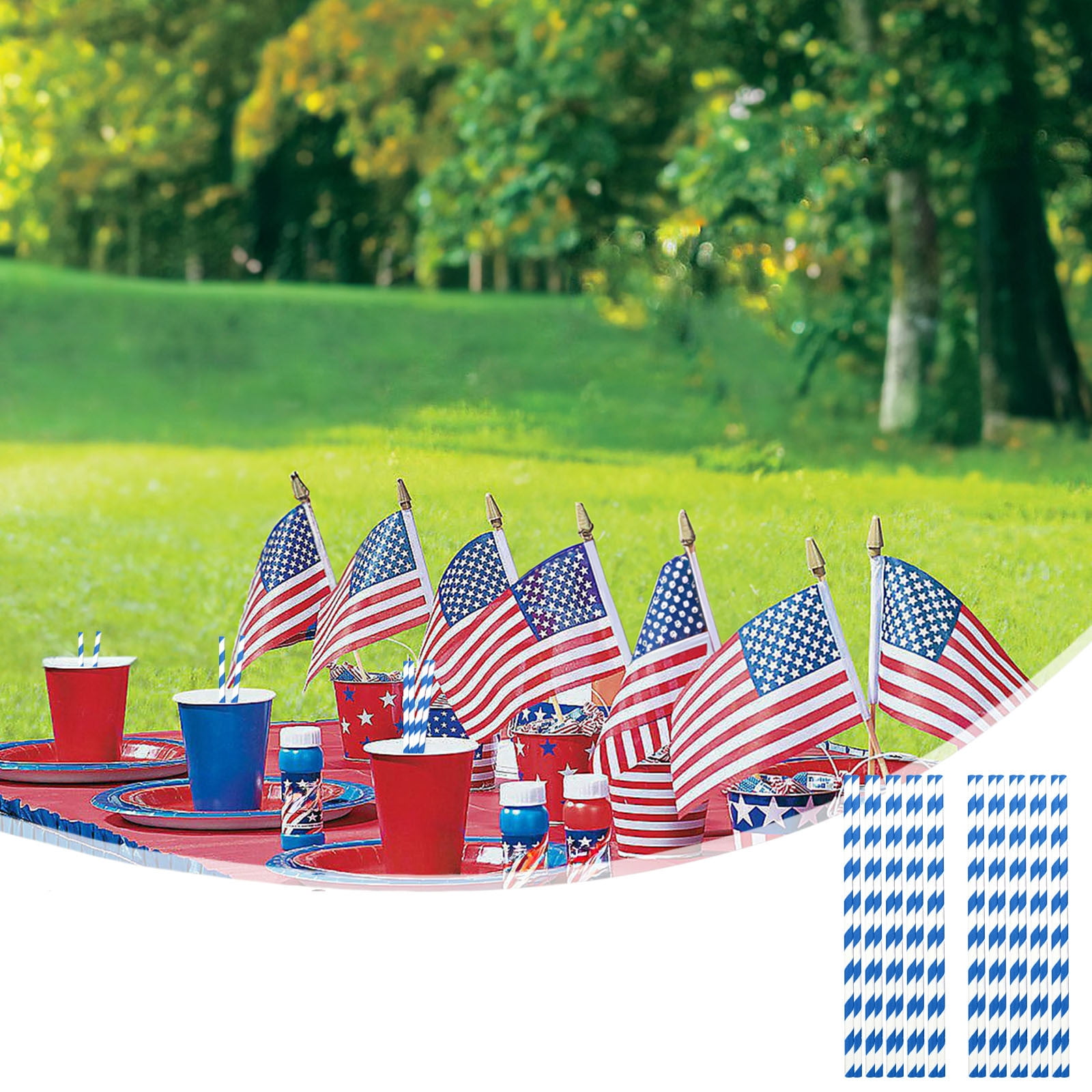 JingChun 20 Count Paper Patriotic Straws Disposable Fourth of July ...