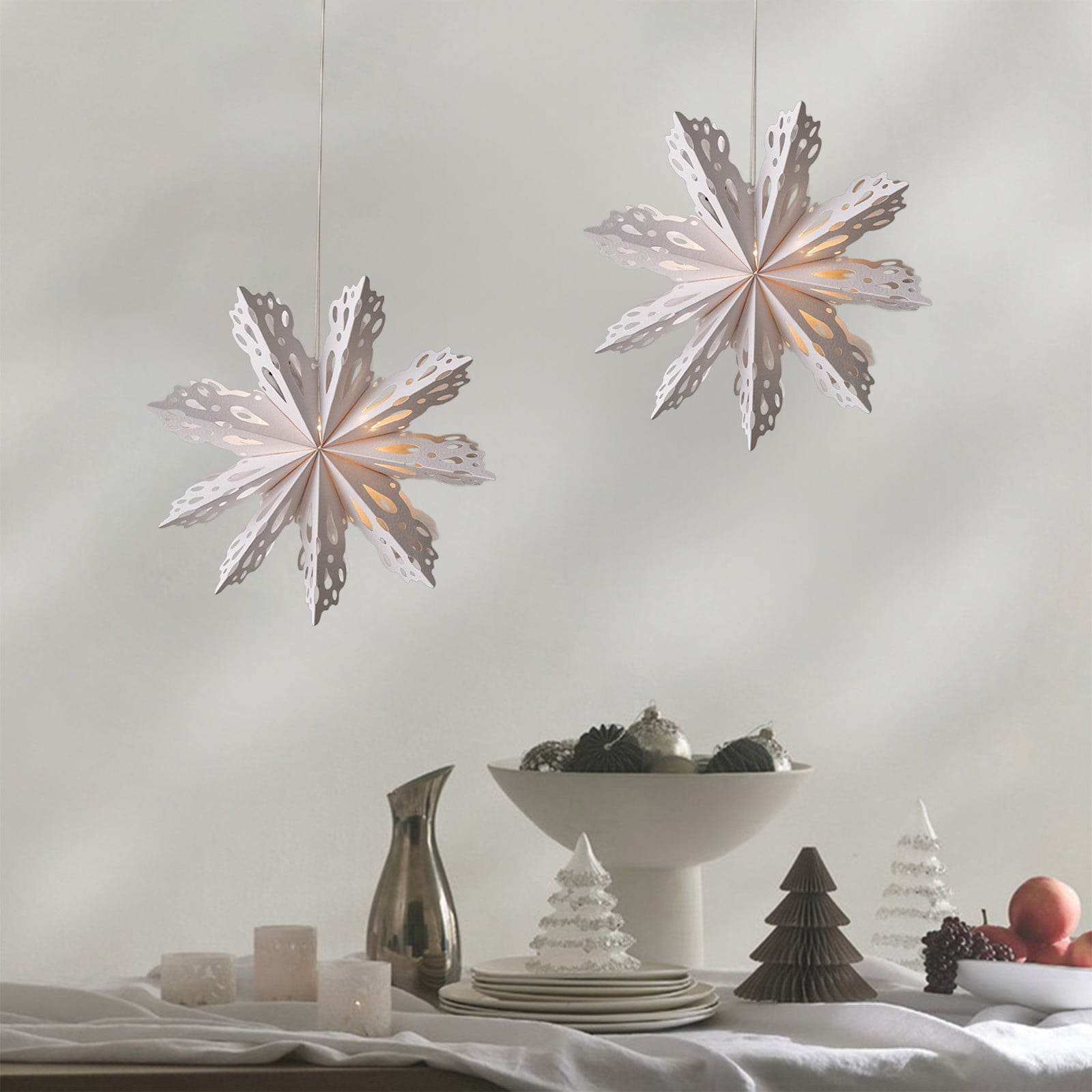 JingChun 9 Inch White Winter Ice Crystal Snowflake Paper Star Lantern ...