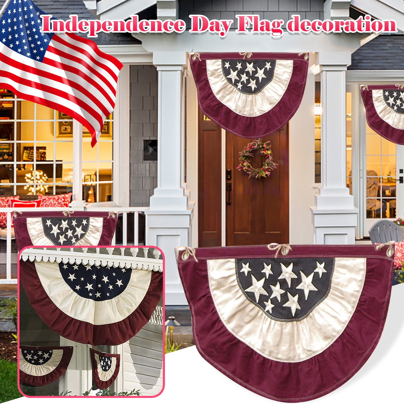 JingChun American Flag Bunting, Bunting Flags Outdoor, Vintage Style ...