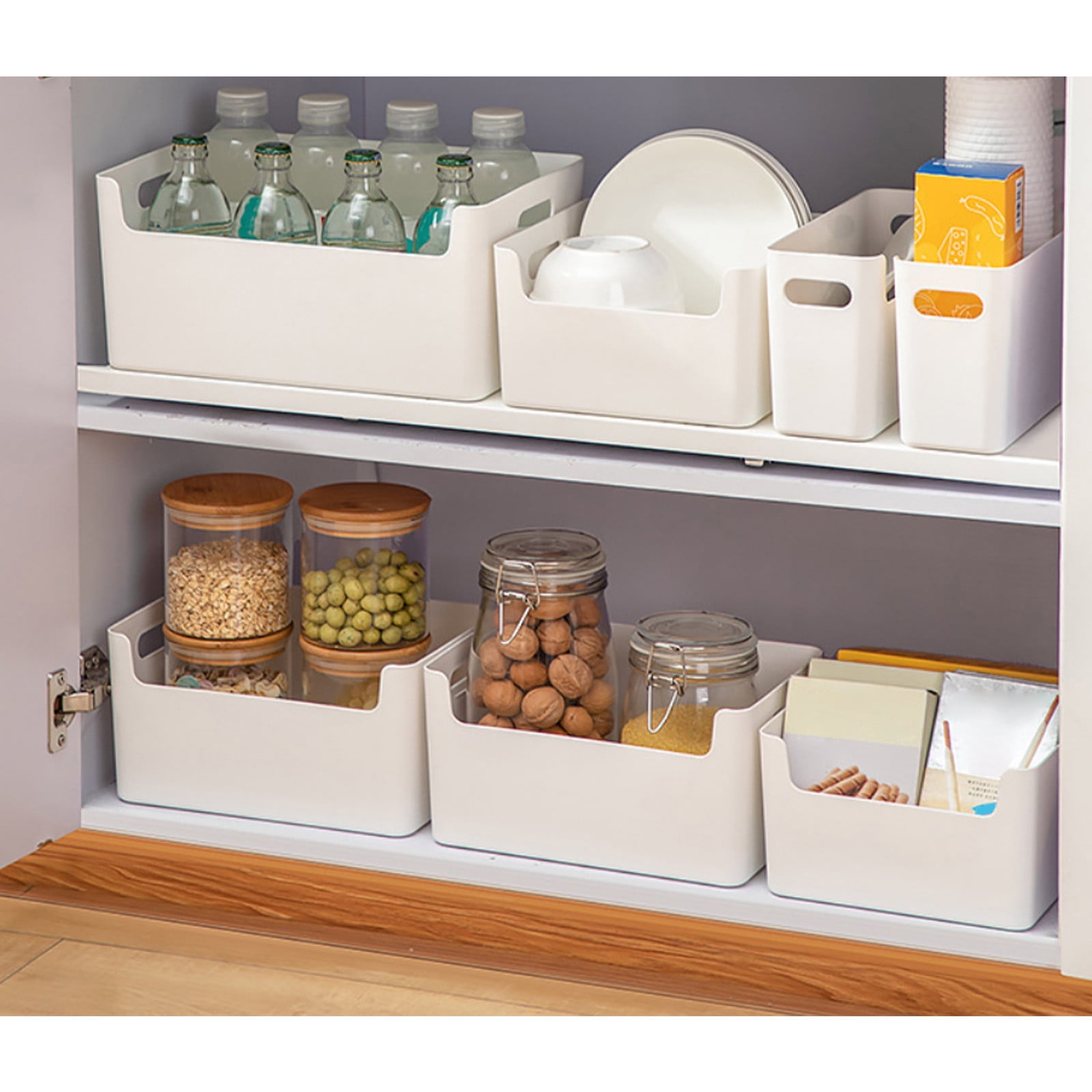JingChun Clearance Plastic Storage Bins for Organization, White Pantry ...