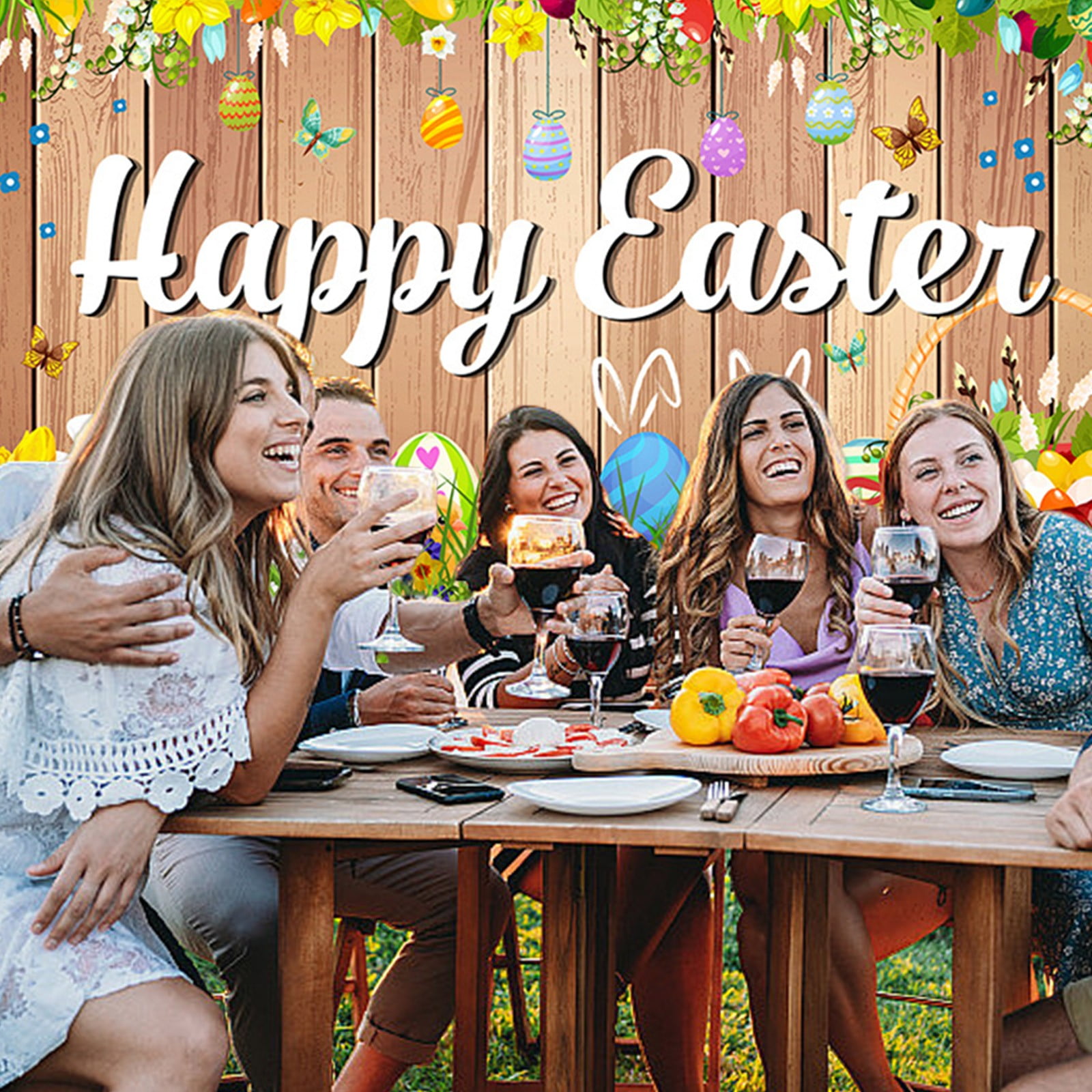 JingChun Easter Backdrop Spring Wooden Floor Watercolor Eggs Photography Background for Kids ...