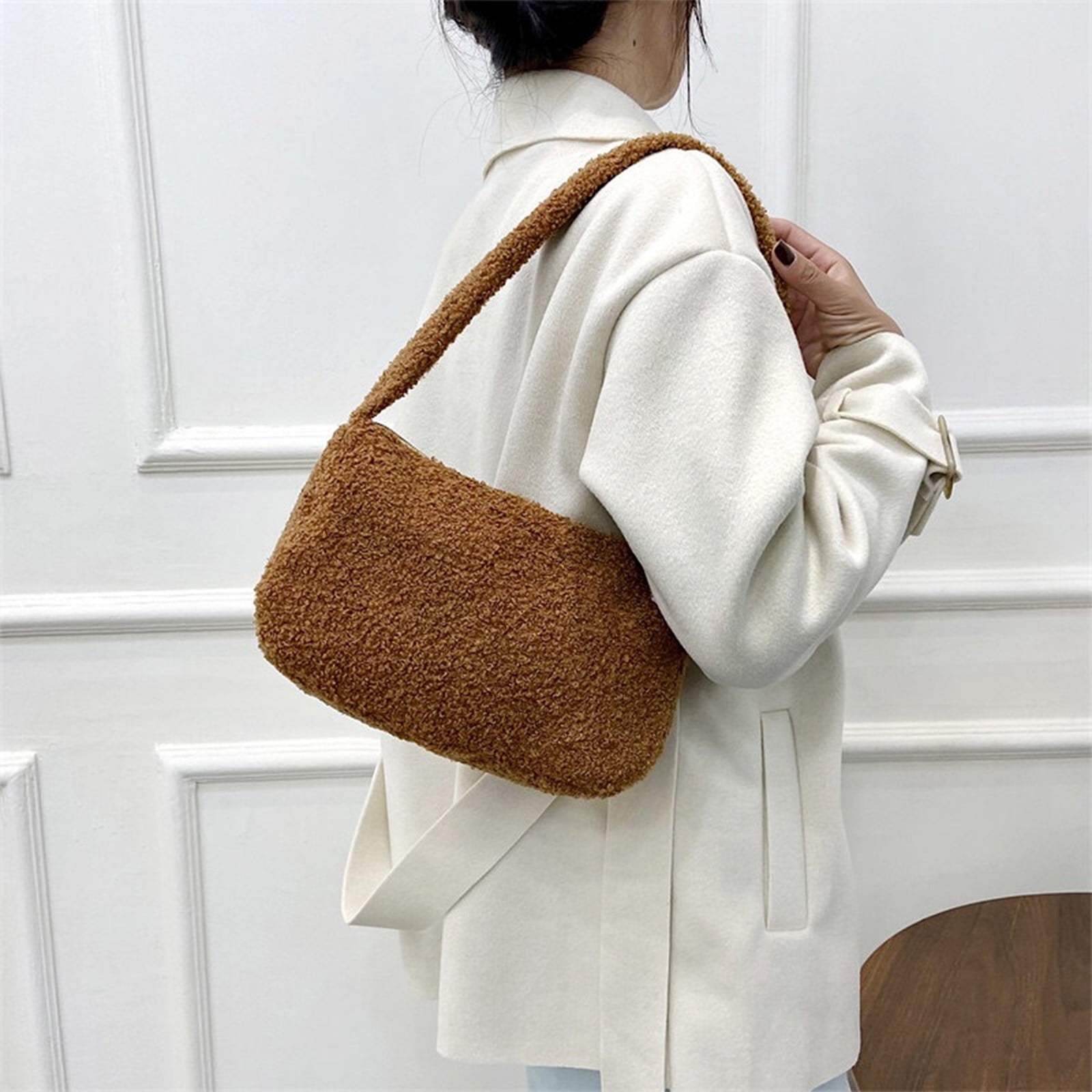 JingChun Fleece Sherpa Purse Teddy Plush Fluffy Furry Fuzzy Tote Bag ...