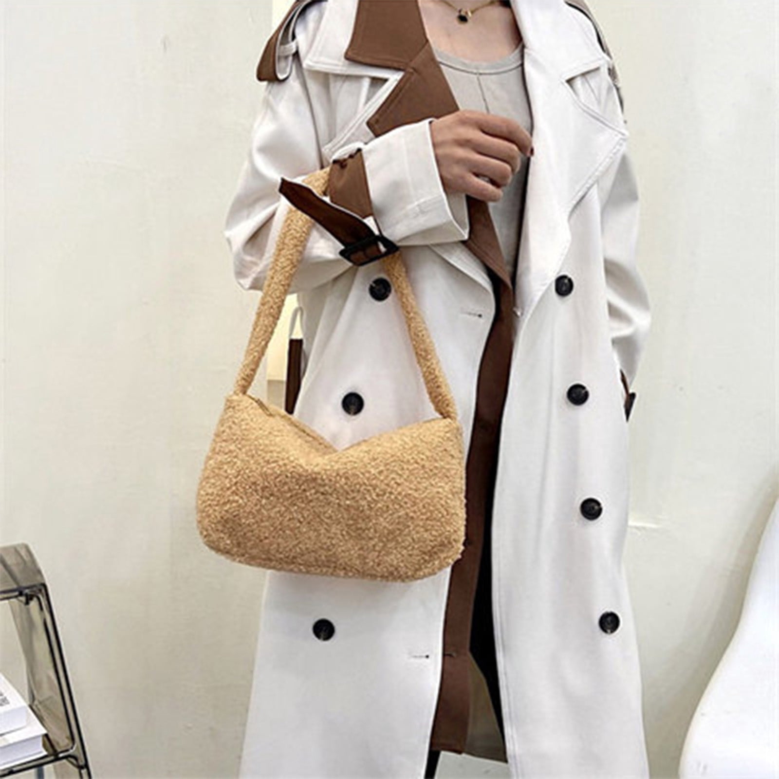 JingChun Fleece Sherpa Purse Teddy Plush Fluffy Furry Fuzzy Tote Bag ...