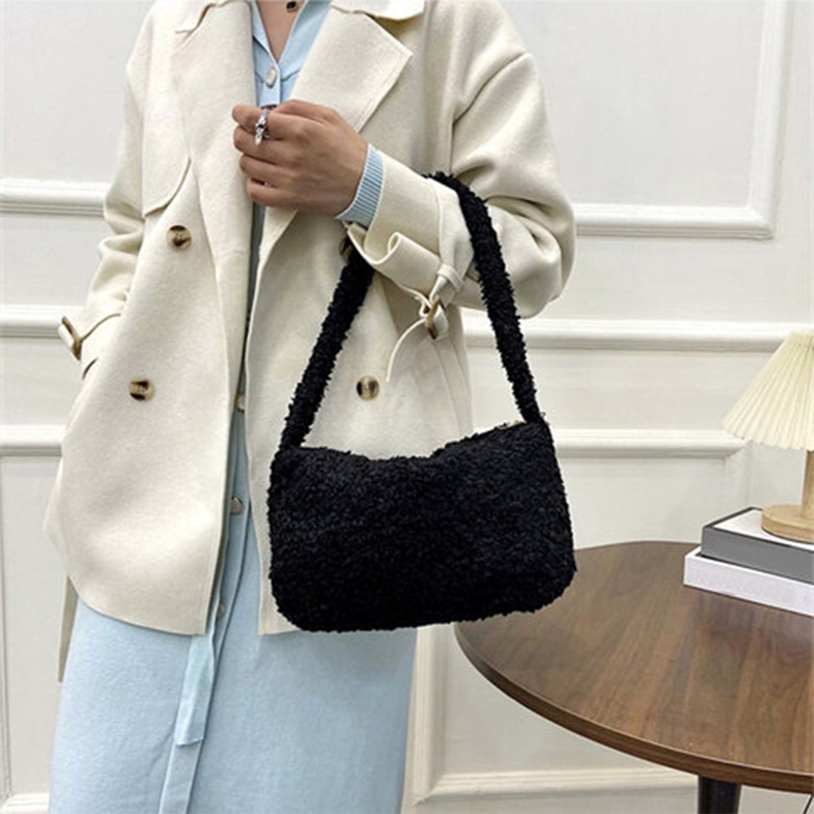 JingChun Fleece Sherpa Purse Teddy Plush Fluffy Furry Fuzzy Tote Bag ...