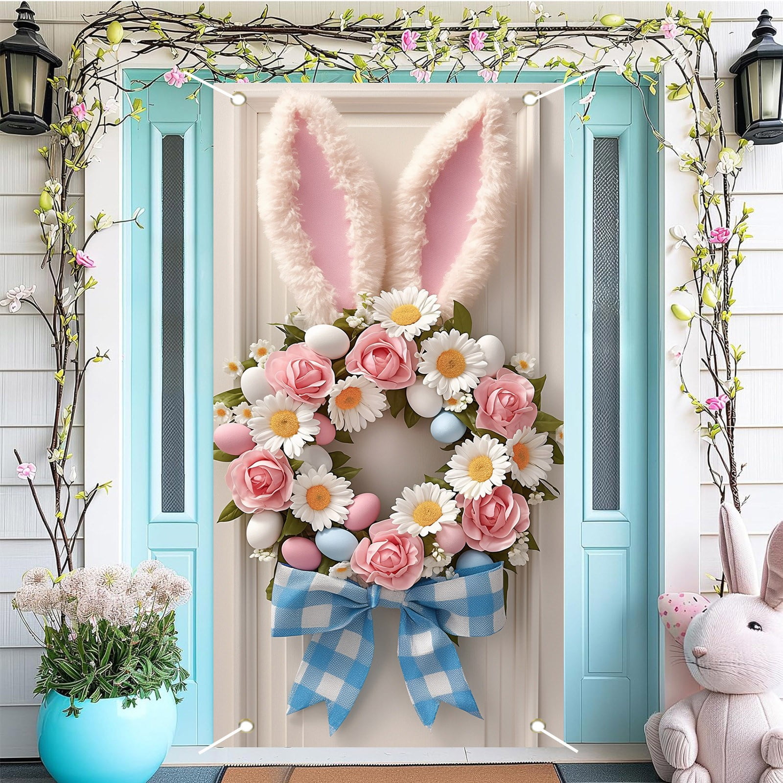 JingChun Happy Easter Door Cover Easter Bunny Door Banner Decorations ...