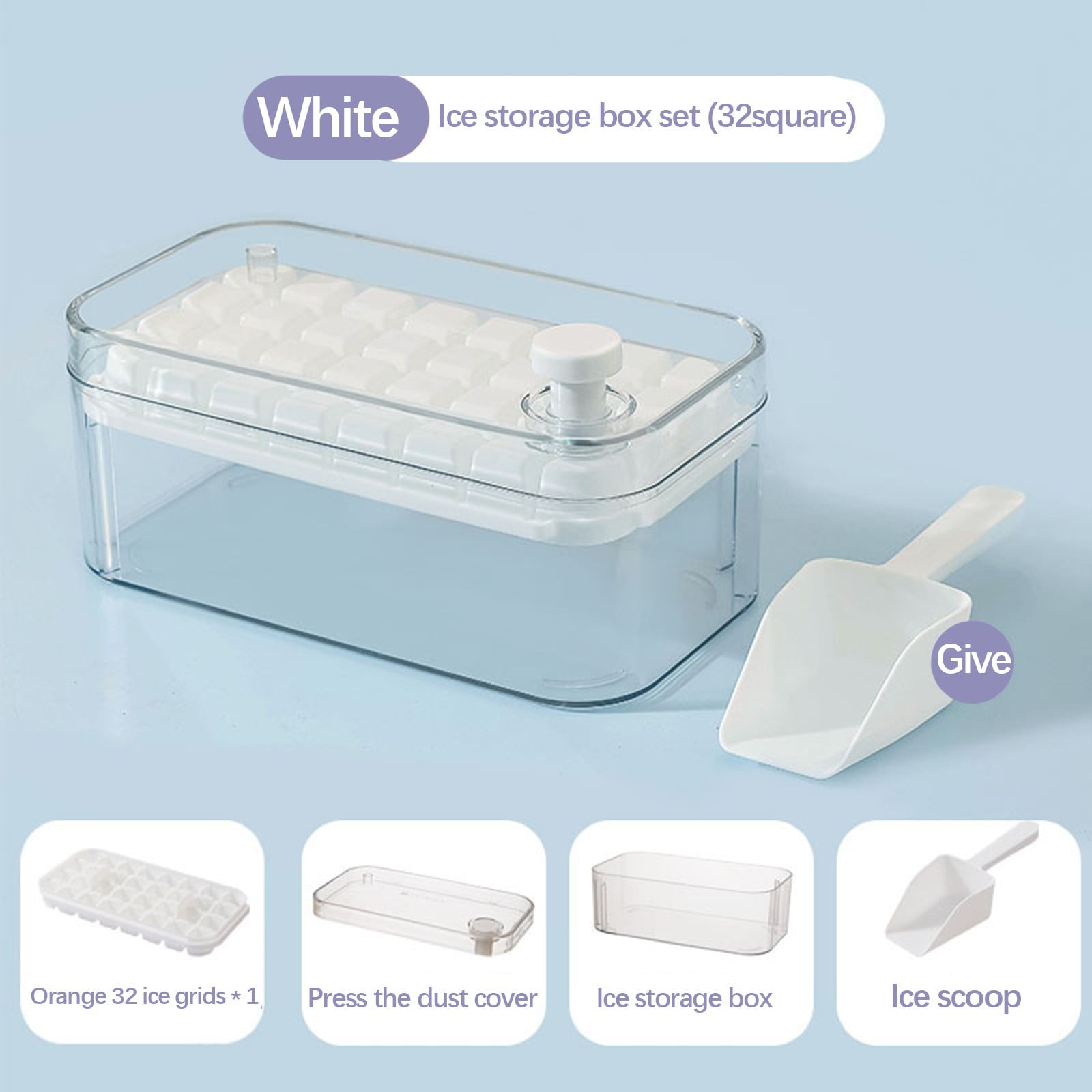 JingChun Ice Cube Tray with Lid and Bin, Silicone Plastic Ice Cube ...