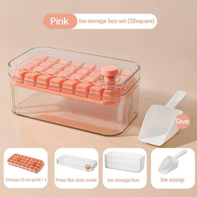 JingChun Ice Cube Tray with Lid and Bin, Silicone Plastic Ice Cube ...