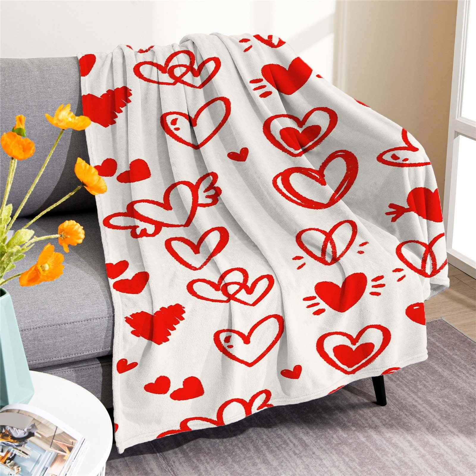 JingChun Love Valentine Throw Blanket, Boho Hearts Designed Super Soft ...