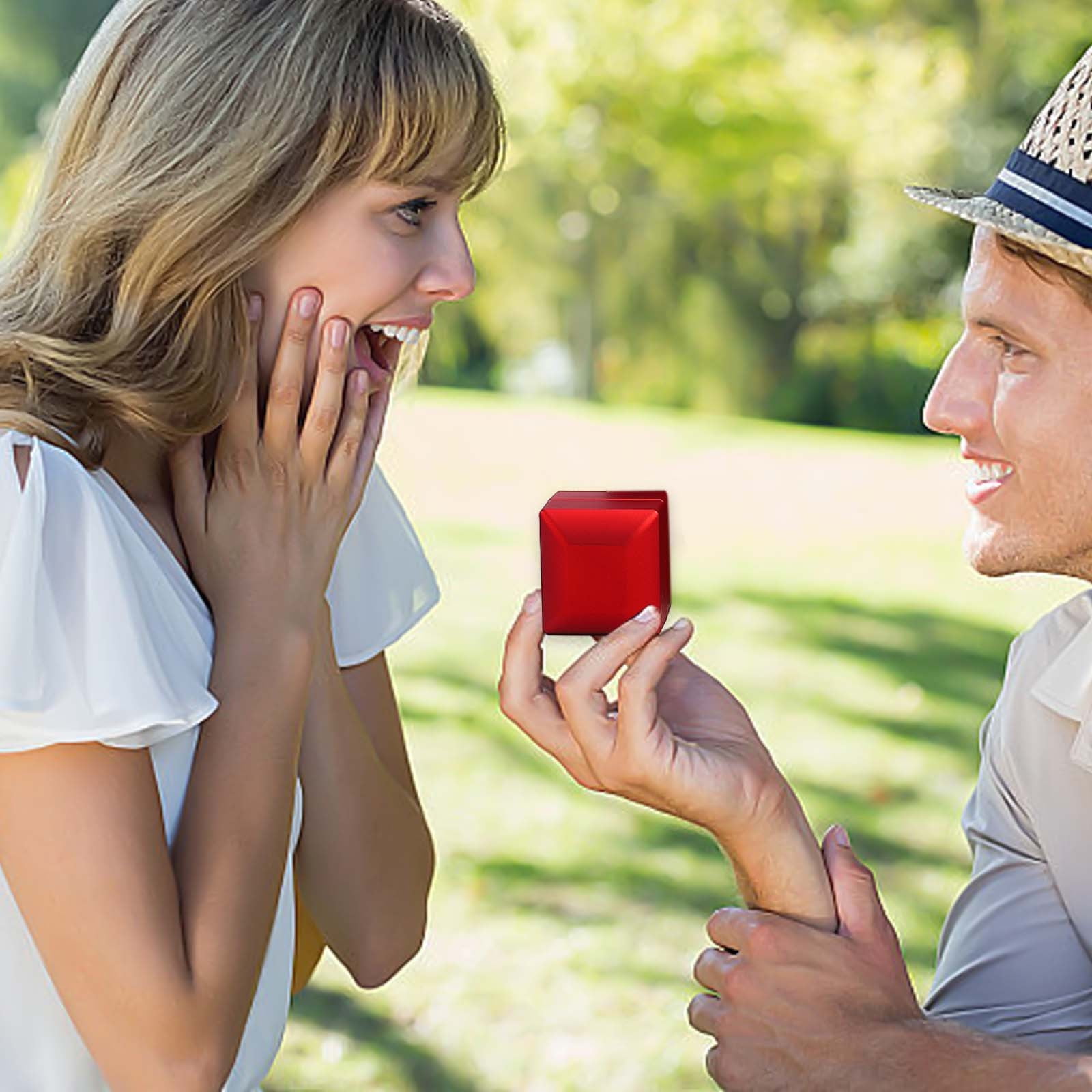JingChun Luxury Ring Box, Square Velvet Wedding Ring Case Jewelry Gift ...