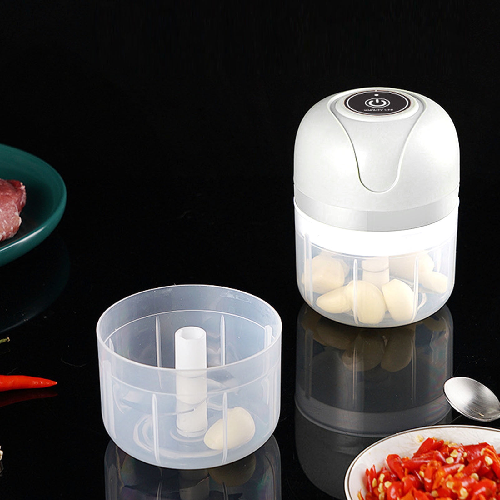 JingChun Mini Portable Veggie Press Chopper, Electric Garlic Chopper ...
