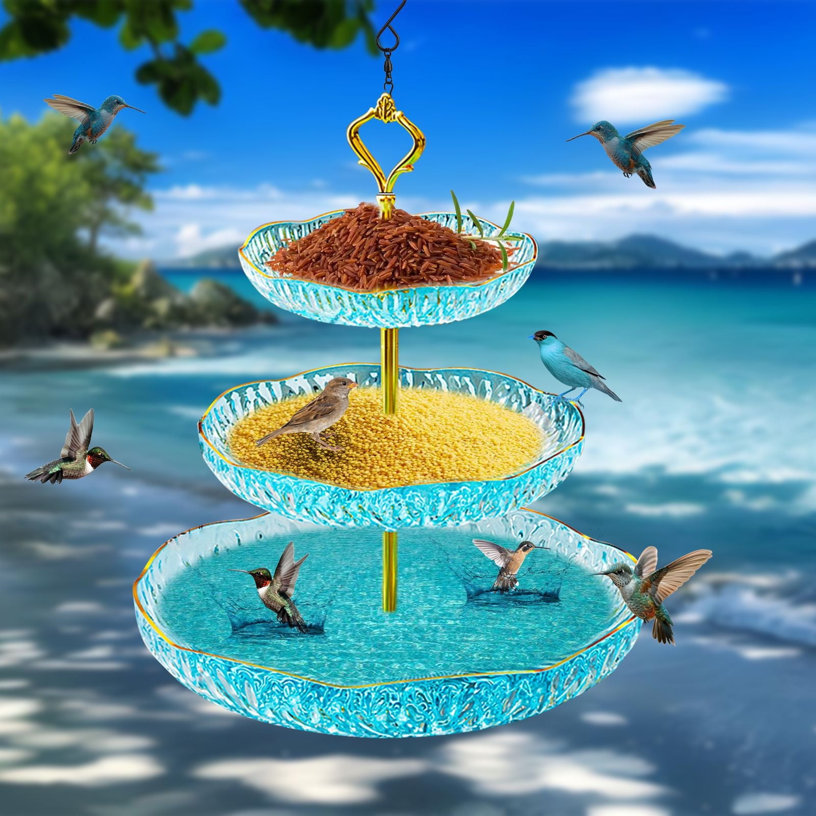 JingChun Outdoor Garden Garden Floating Hanging Bird Feeder Bird Baths Solar Powered Bird Bath ...