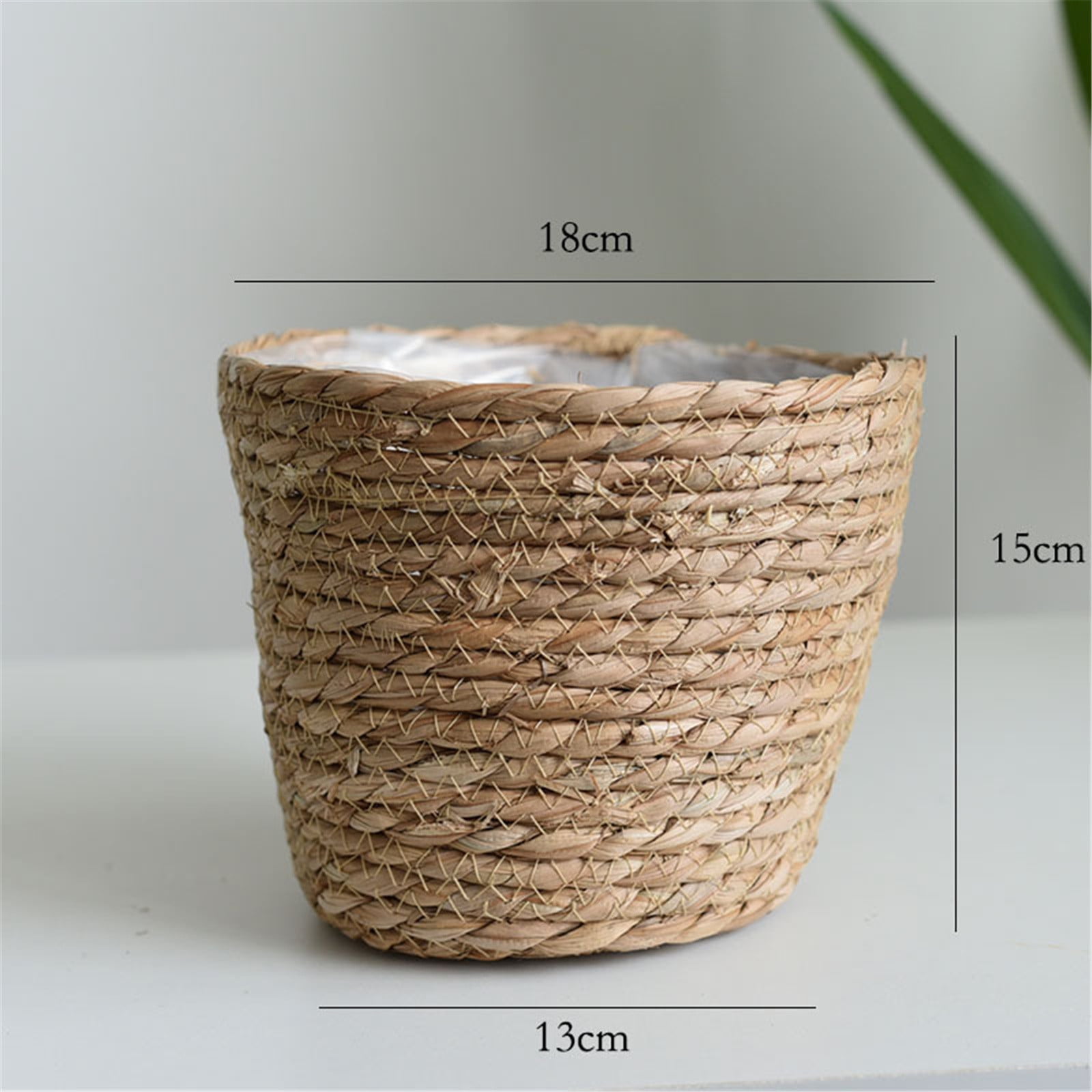 JingChun Plant Woven Basket Straw Flower Pot Flower Pots Cover Storage ...
