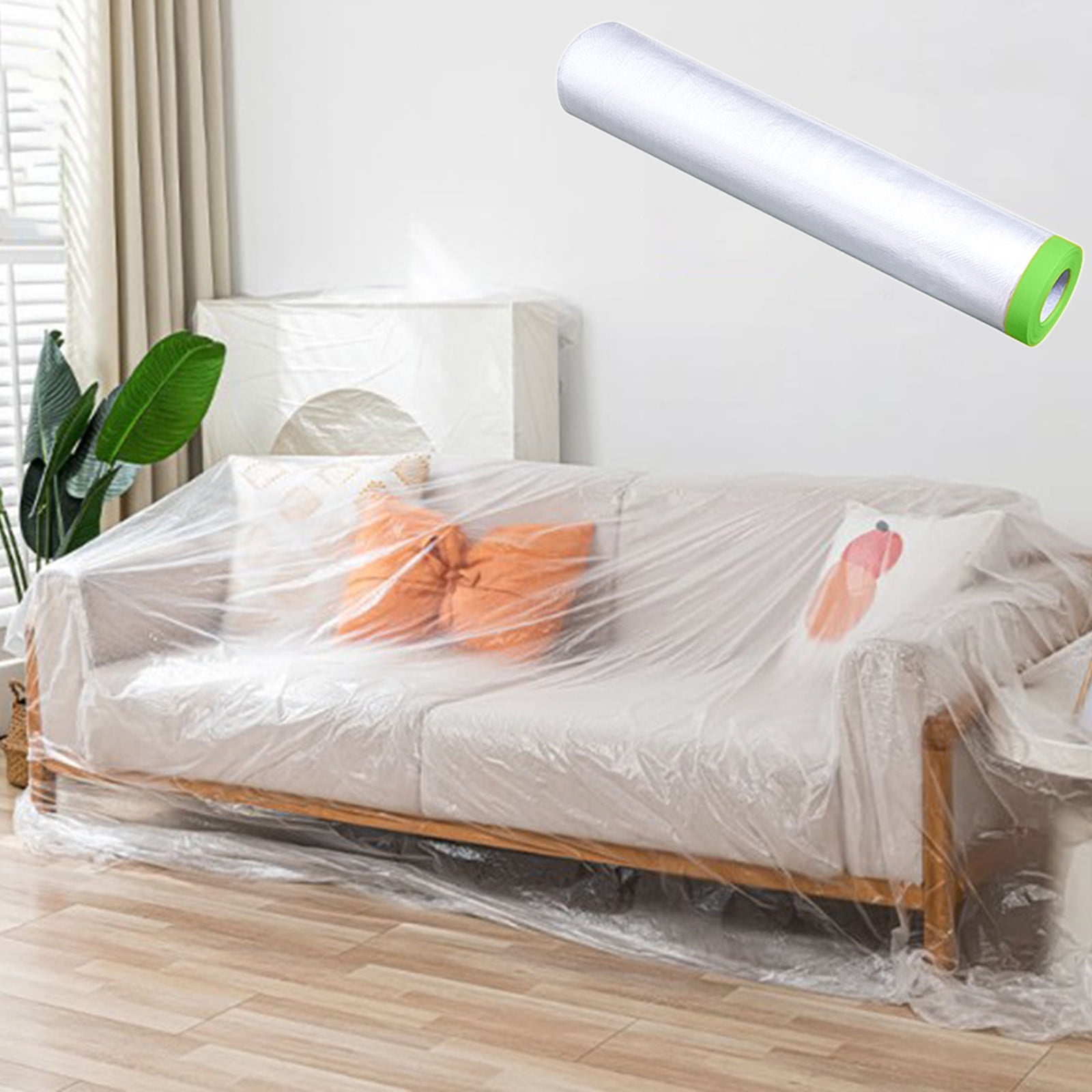 JingChun Plastic Drop Cloth Plastic Sheeting with Masking Tape ...