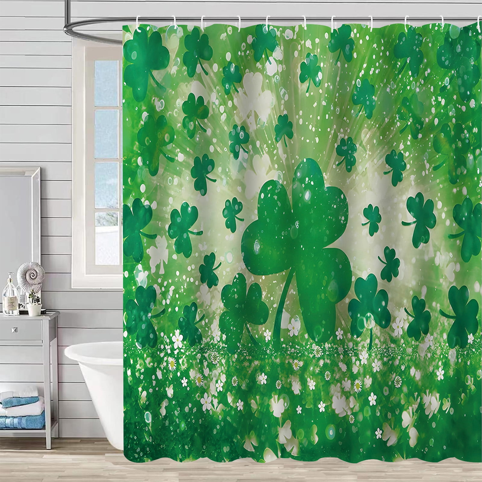 JingChun Shower Curtain, St Patricks Day Shamrock, Washable Fabric Bathroom Decor Bath Curtain ...