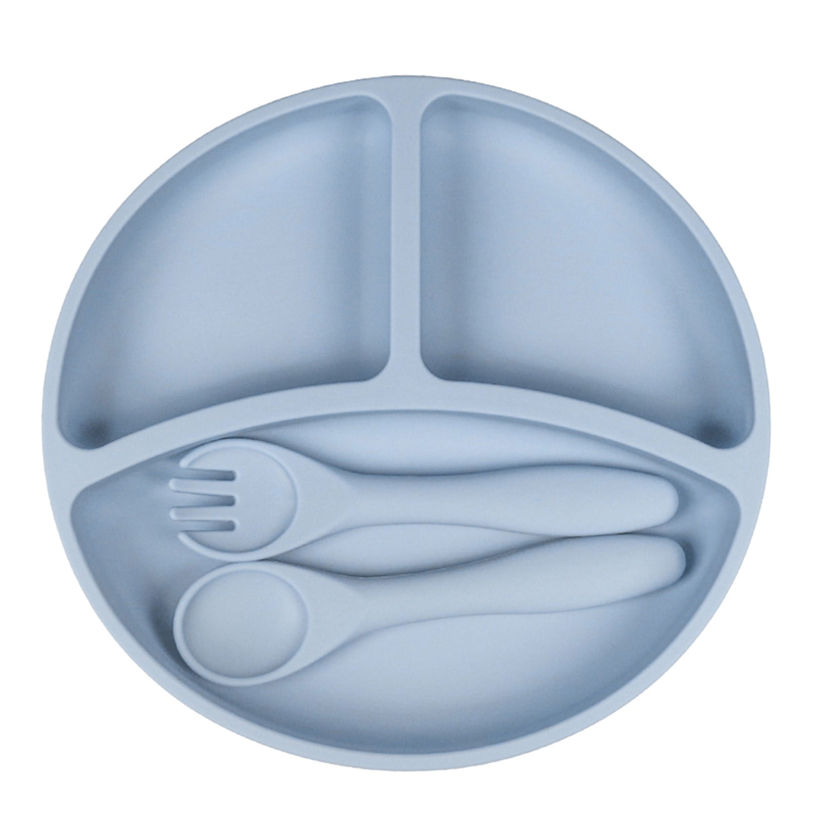 JingChun Silicone Baby Feeding Set, Divided Suction Plates with fork ...