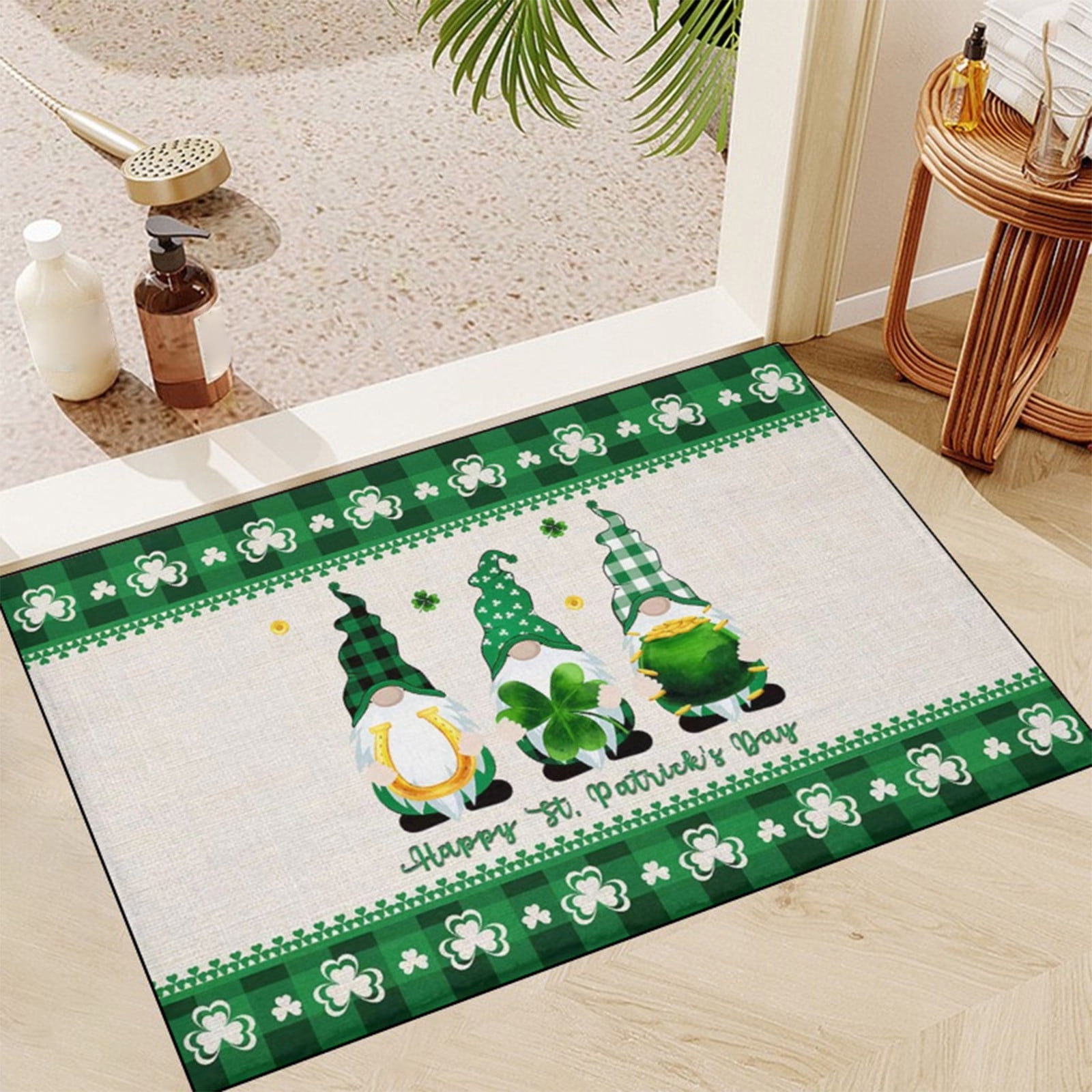 JingChun St Patricks Day Door Mat, St Patricks Leprechaun Gnome Outdoor ...