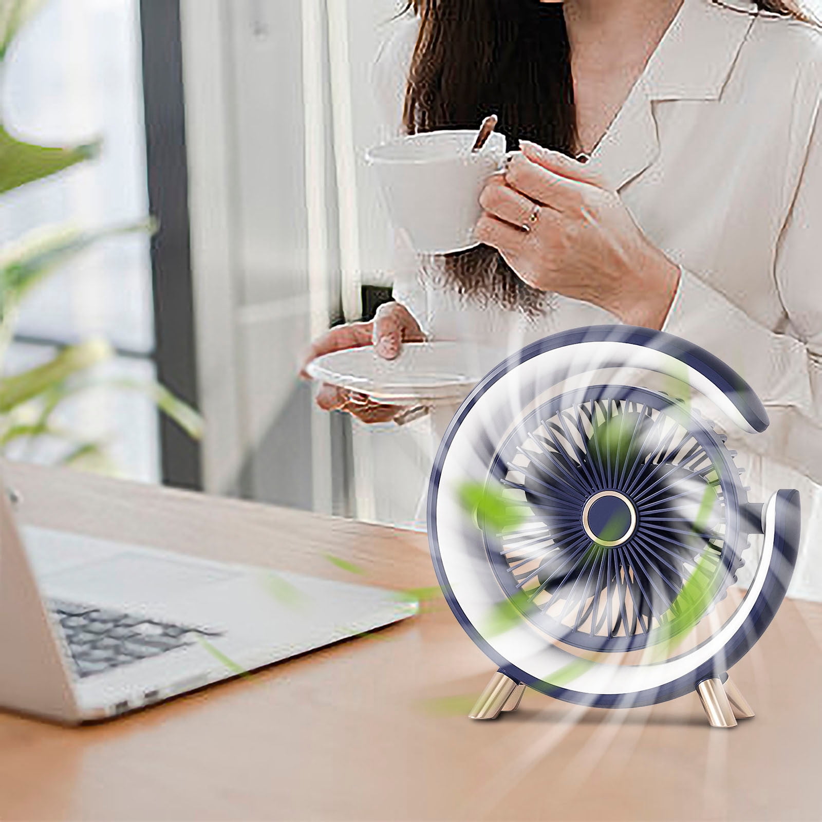 JingChun Ultra Quiet Desk Fan, Fan for Window, LED Cozy Light Small Fan ...