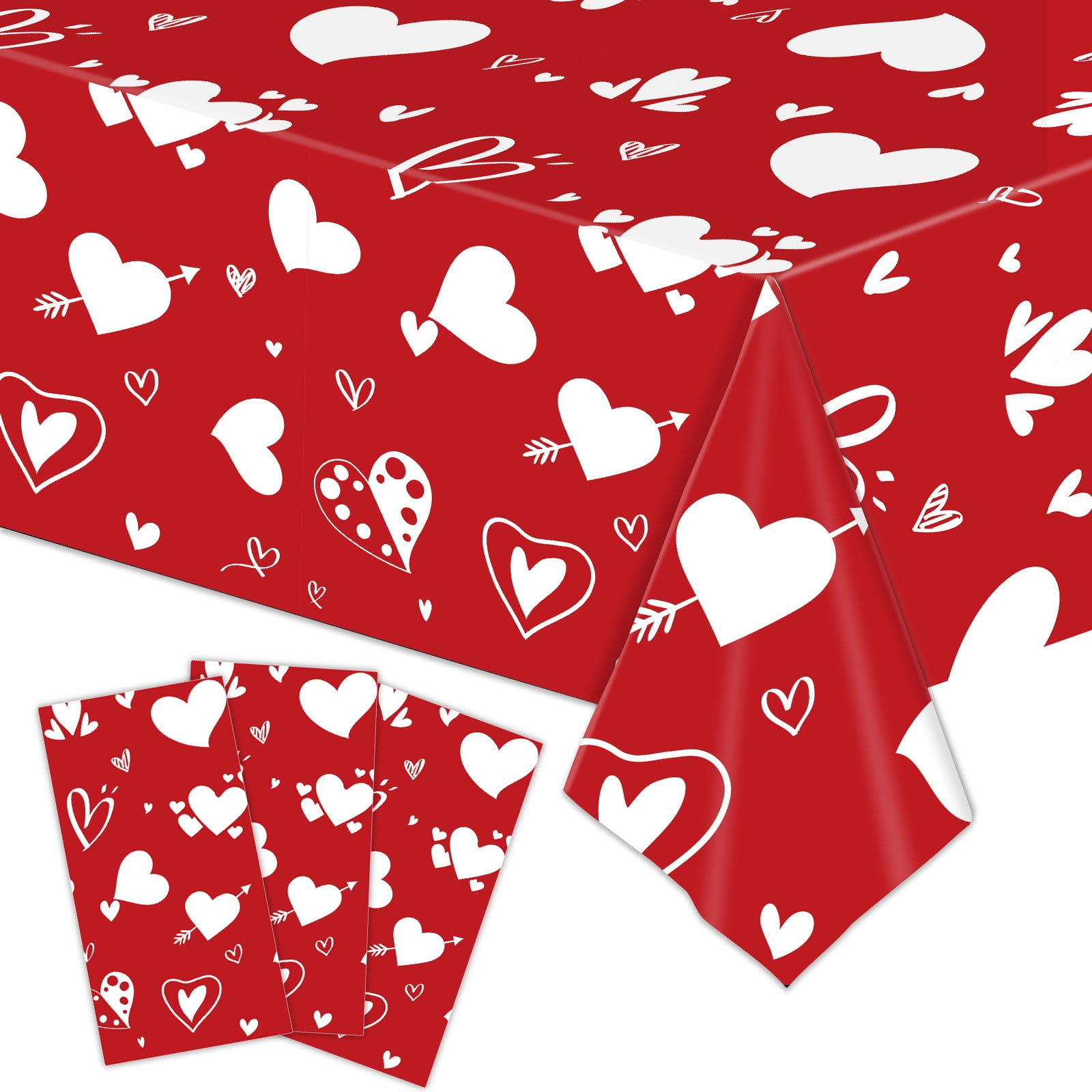 JingChun Valentines Day Plastic Tablecloths Love Heart Table Covers ...