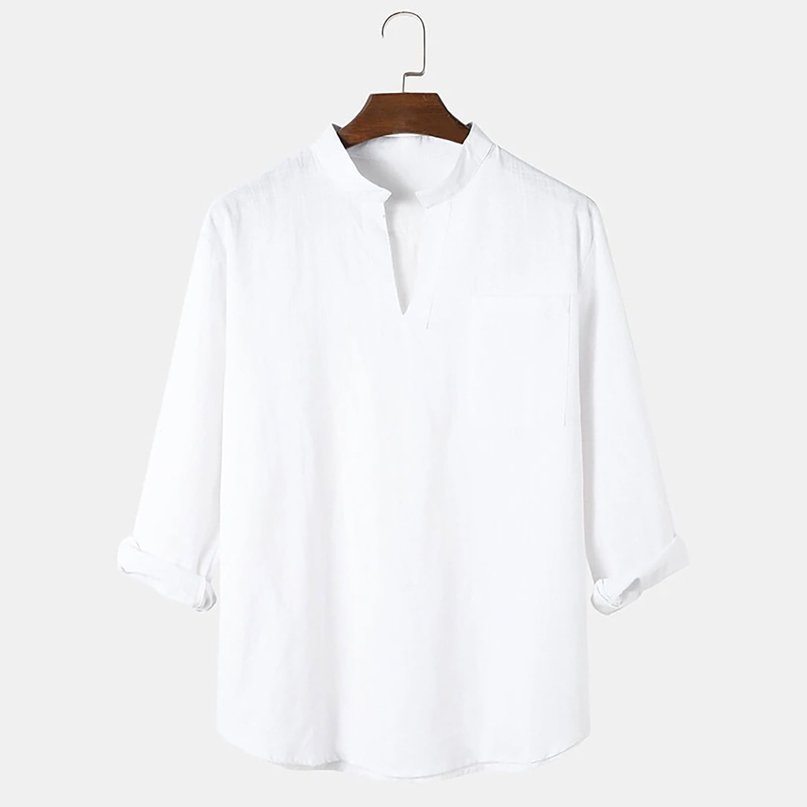 JingHai Mens Cotton Linen Buttonless Long Sleeve Henley Shirt,Solid ...