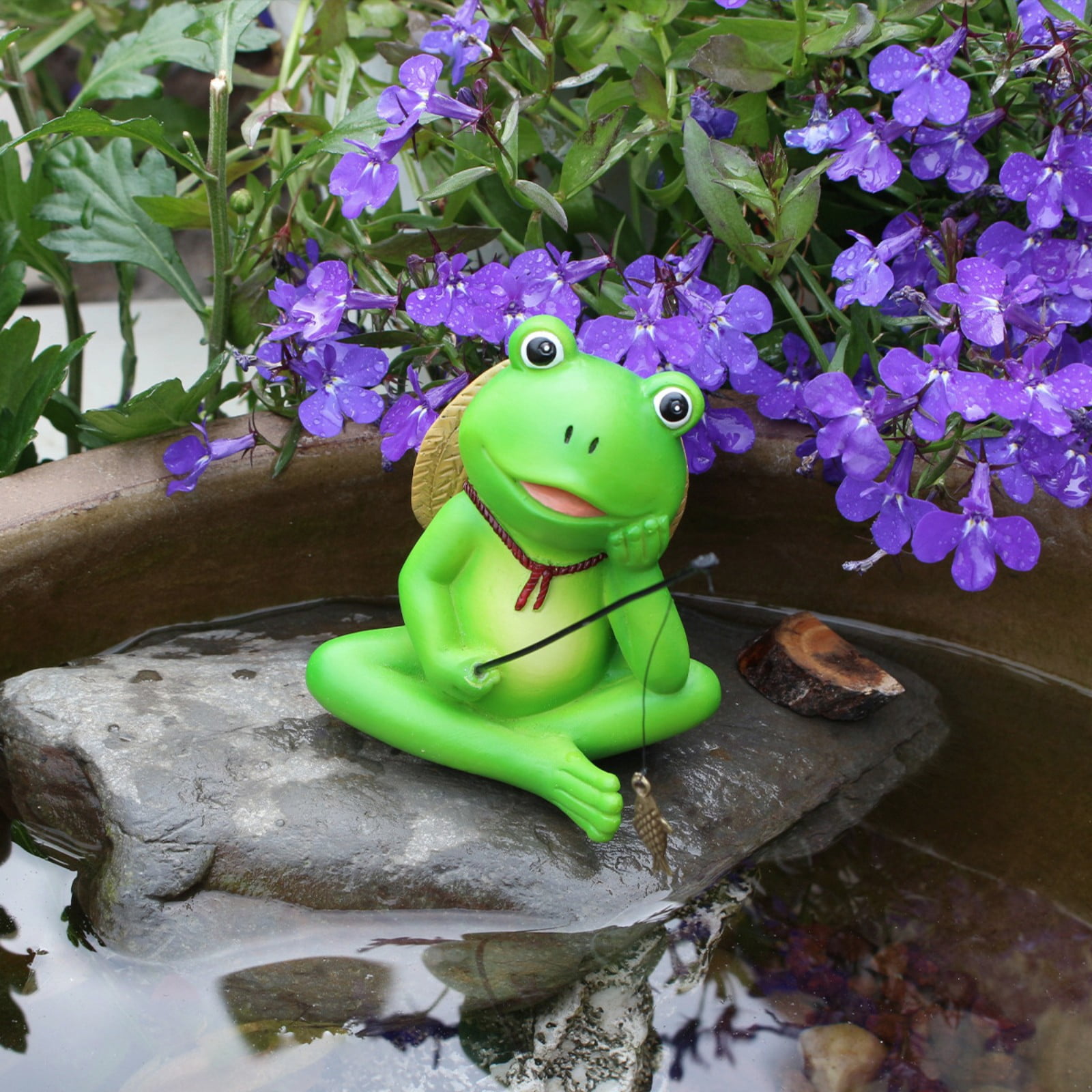 Jingjianm Charming Frog Figurine with Fishing Rod Whimsical Garden ...