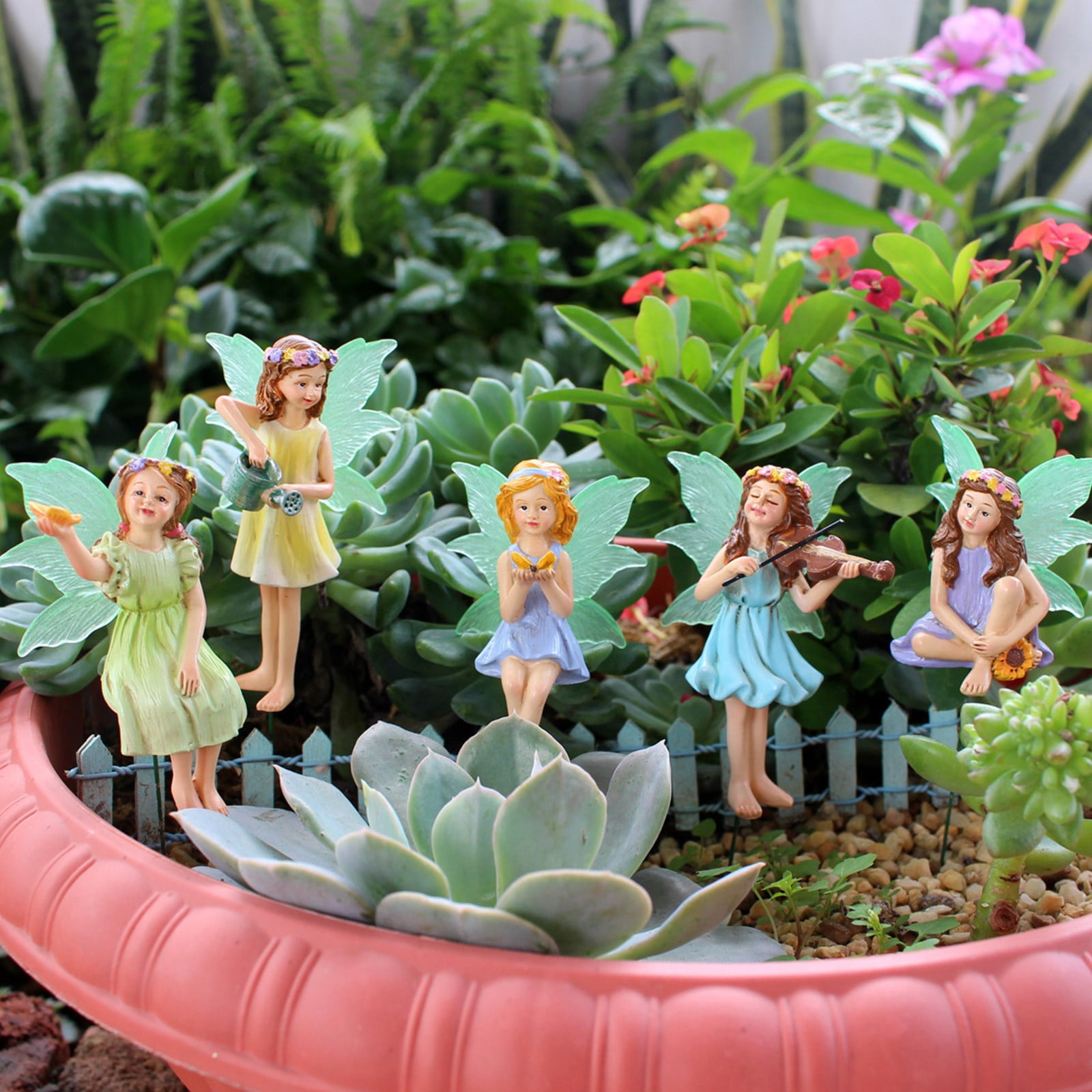 Jingjianm Set of 5 Miniature Fairy Garden Stake Figurines Hand-Painted ...