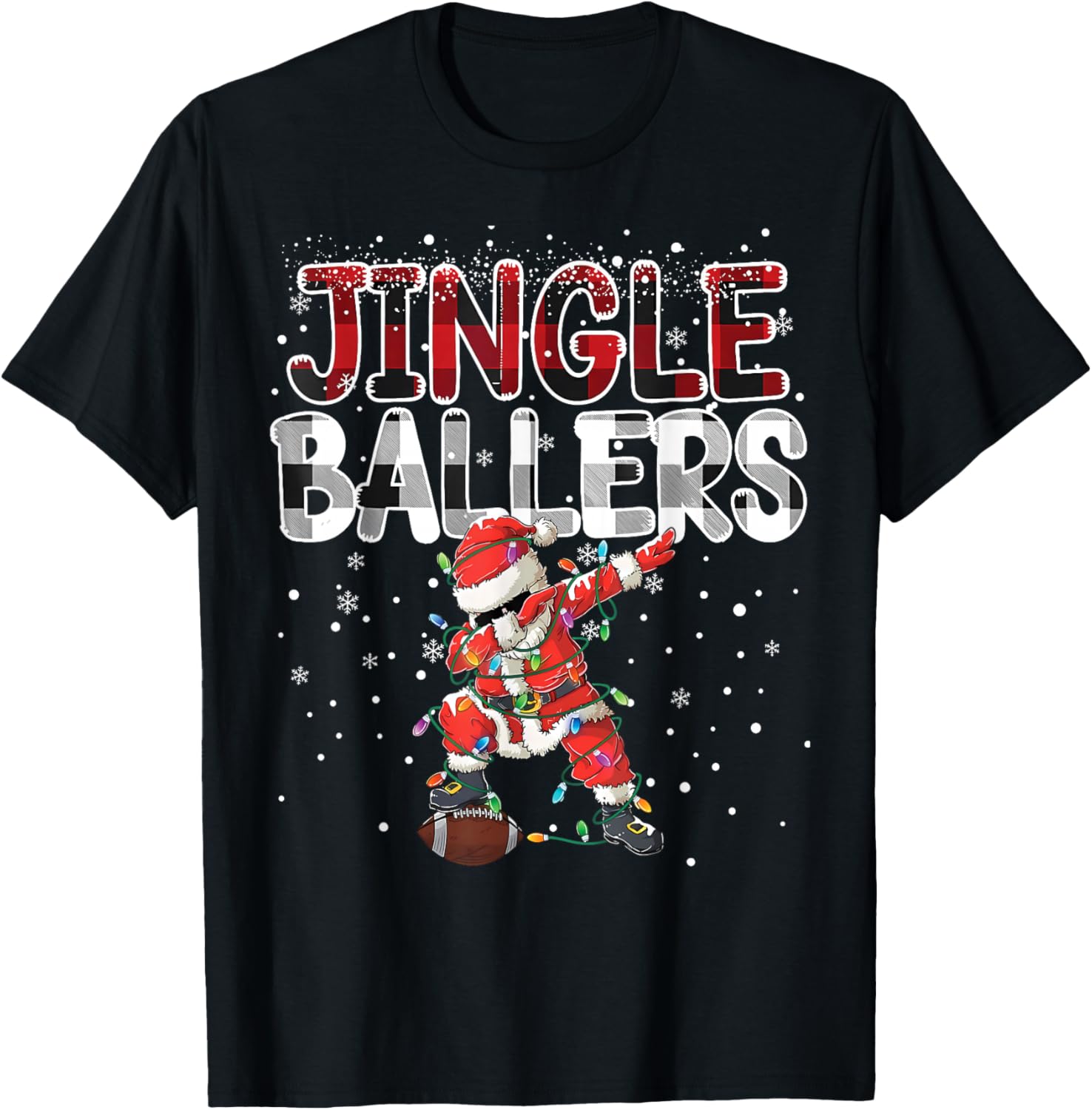 Jingle Ballers Santa Football Christmas Soccer Plaid T-Shirt- American ...