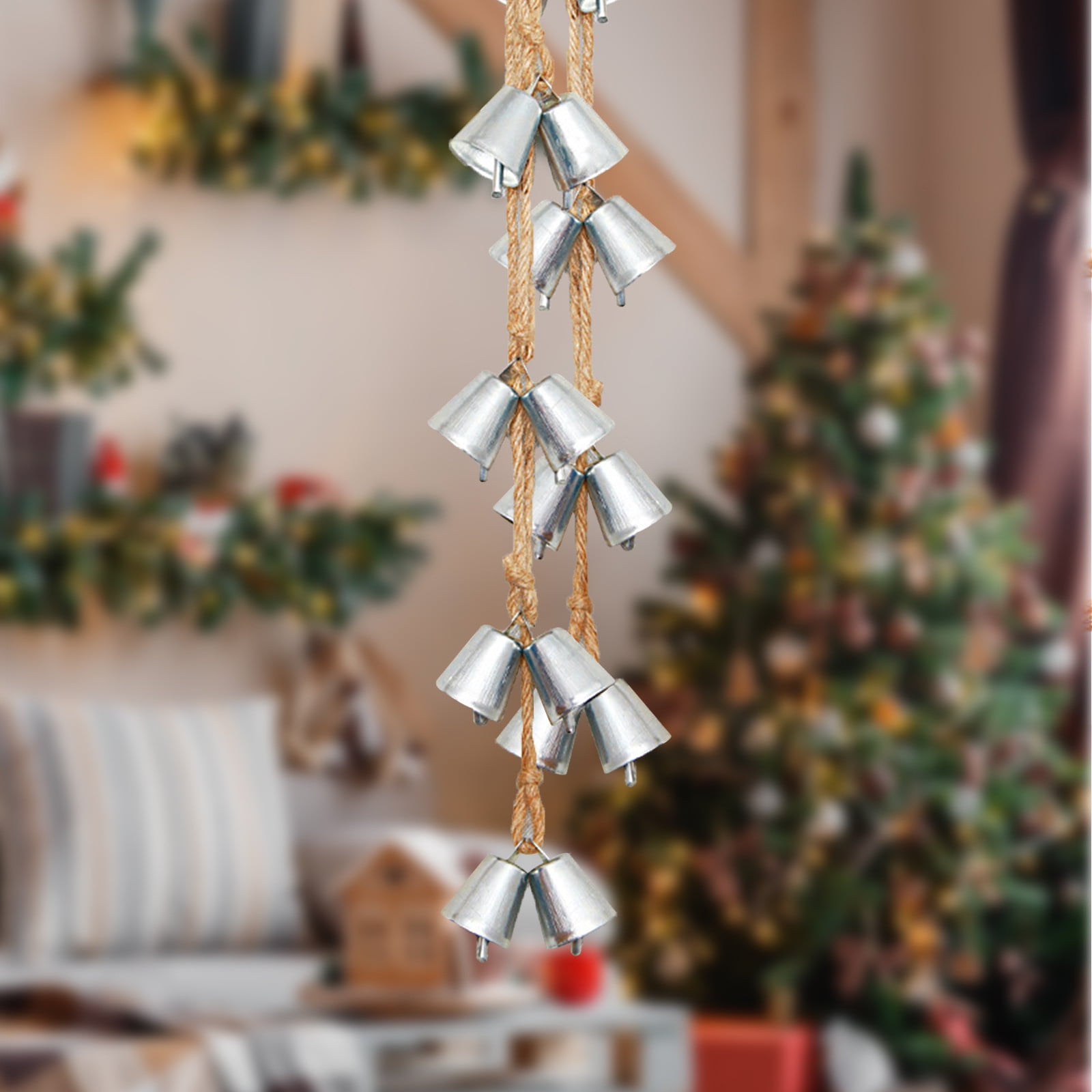 Jingle Bell Garland Decorations with Red Bells & Green Ribbon for ...