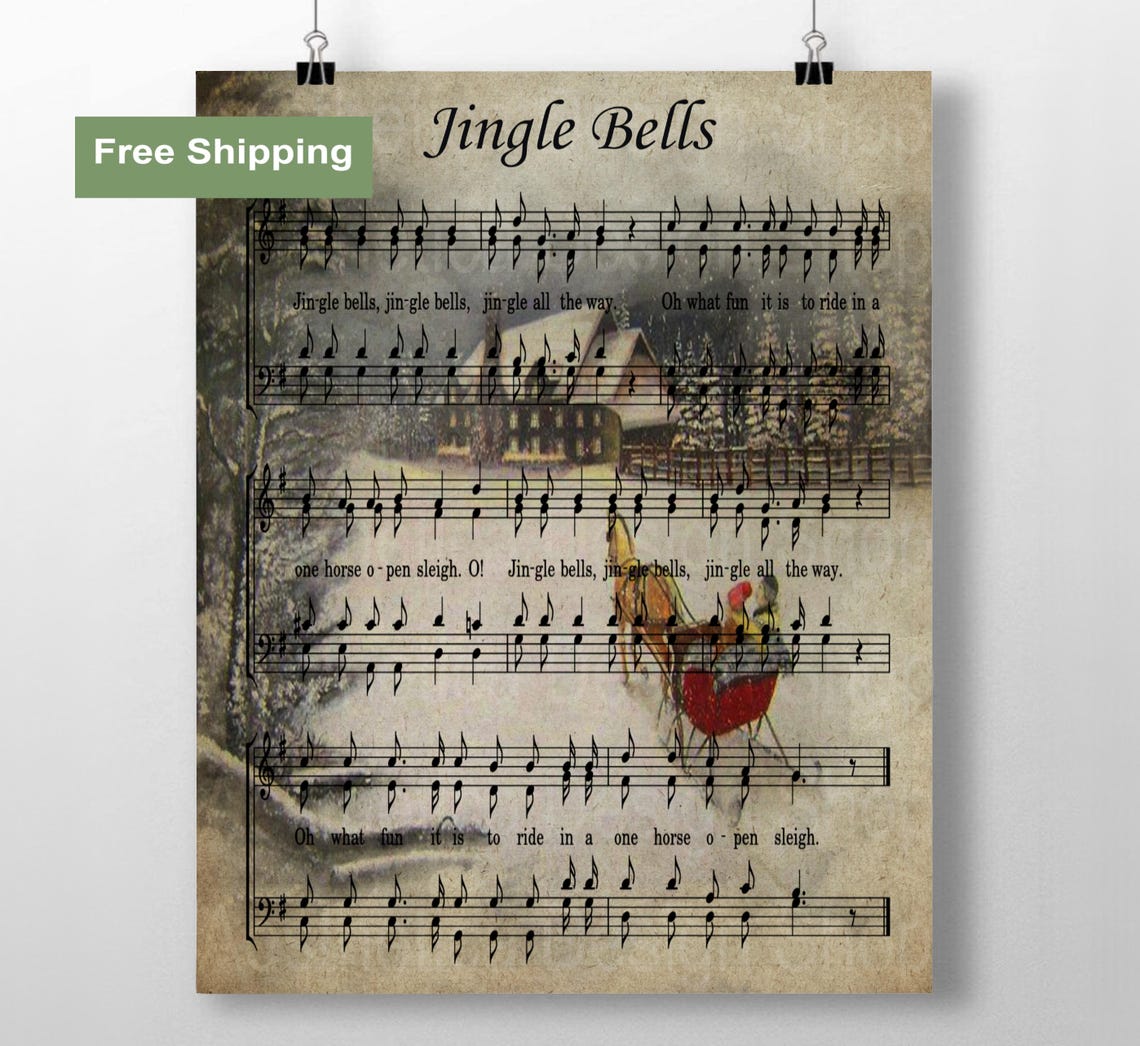 Jingle Bells Sheet Music Poster, Vintage Winter Song Wall Art Print ...