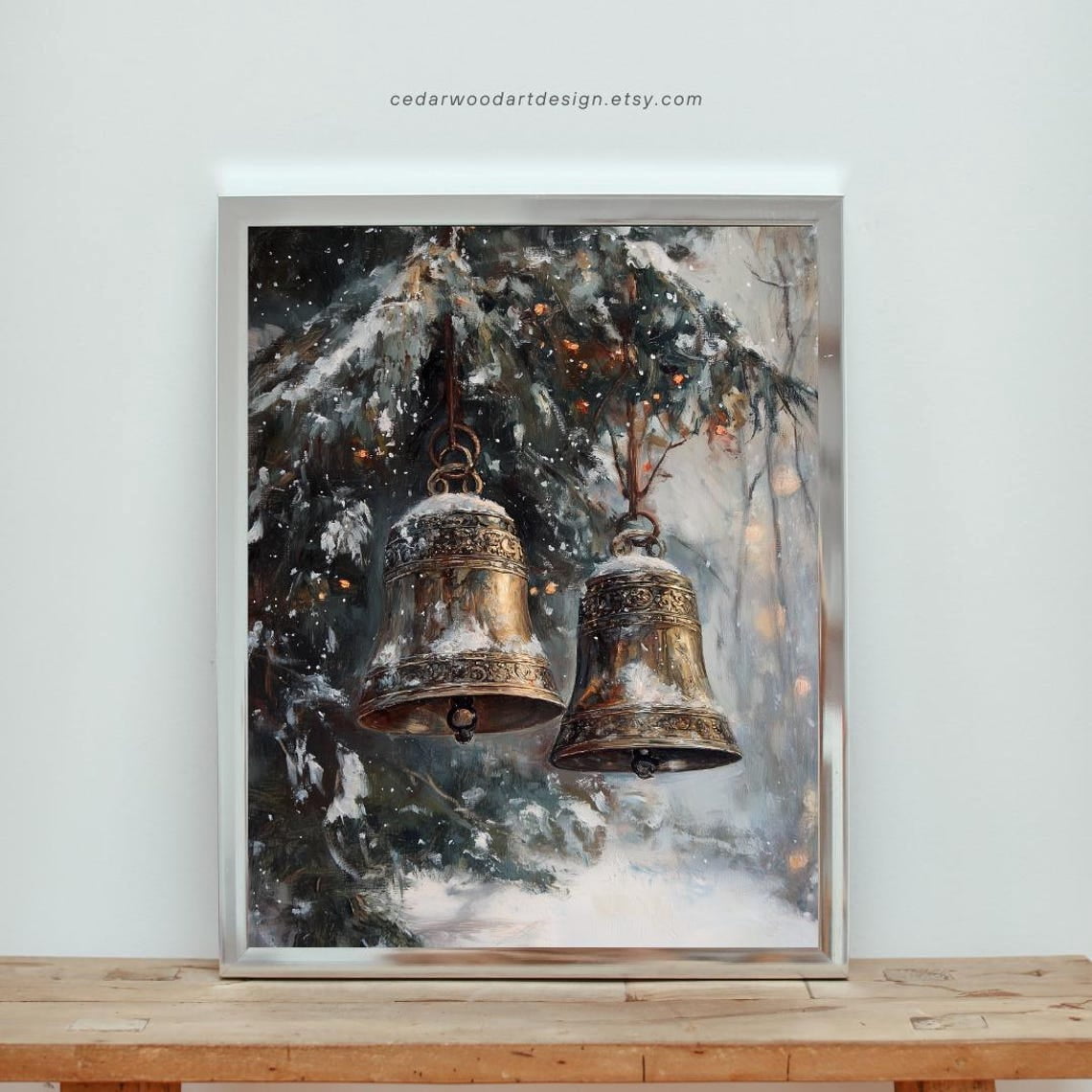 Jingle Bells Winter Poster, Brass Bells Wall Art Print Warm Present ...